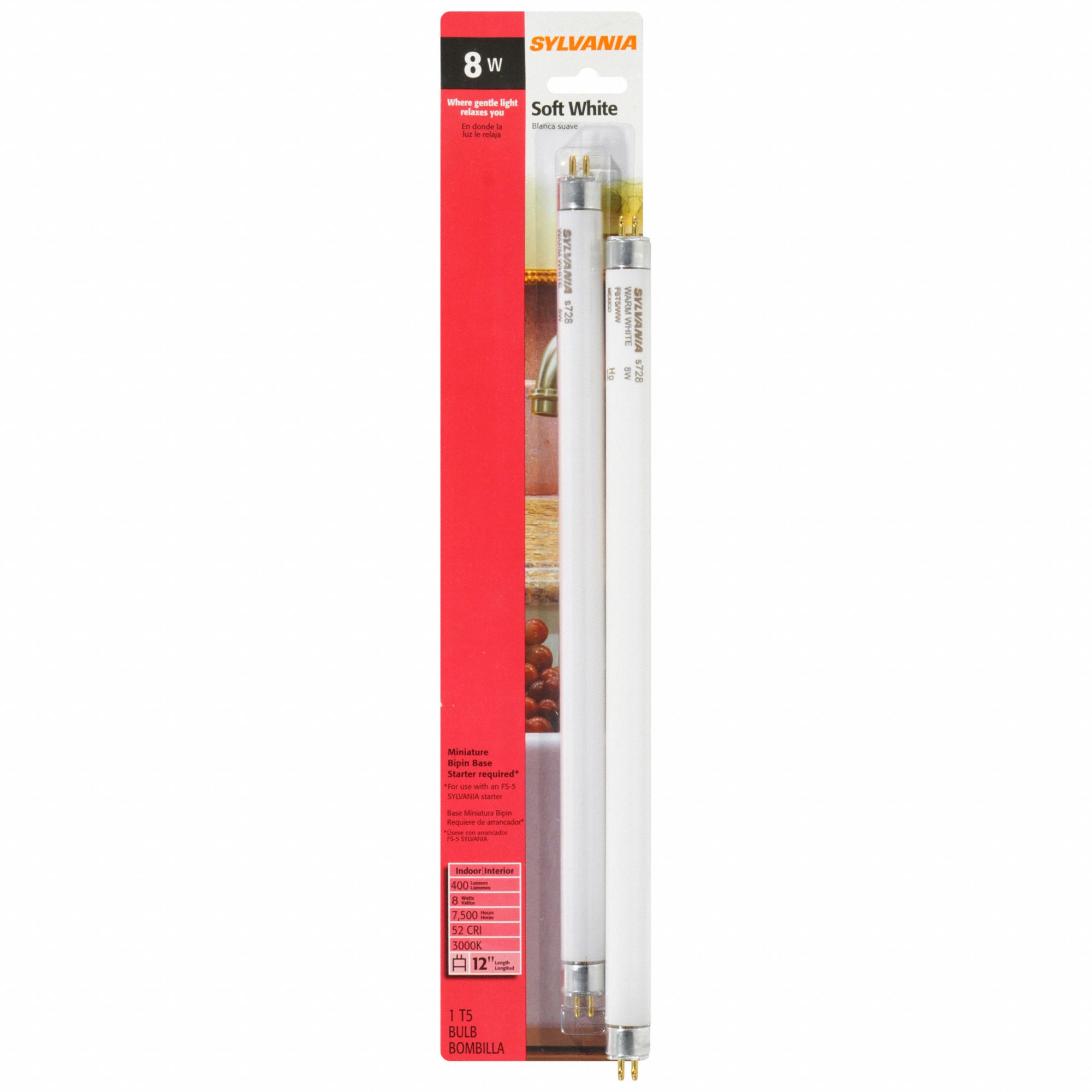 SYLVANIA FLUORESCENT BULB, 400 LM, 8W, 120V, 3,000K COLOUR TEMP, WARM ...