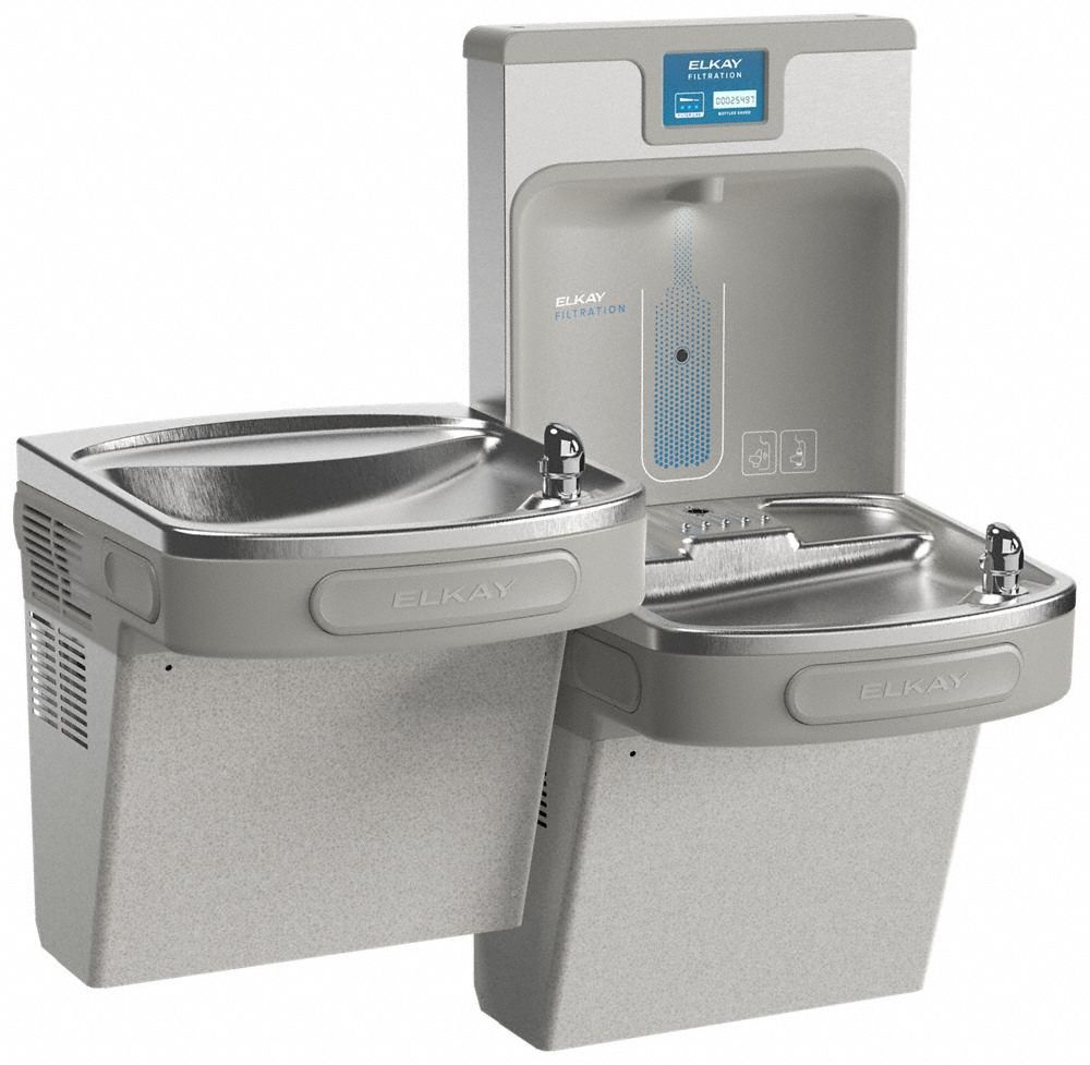 ELKAY, On-Wall, 8 gph @ 50°F, Bi-Level Drinking Fountain with Bottle ...