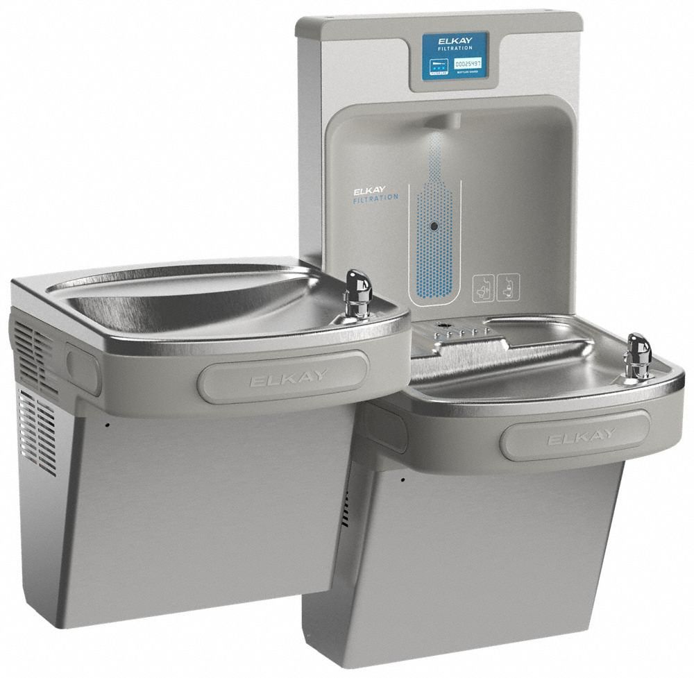 ELKAY, On-Wall, 8 gph @ 50°F, Bi-Level Drinking Fountain with Bottle ...