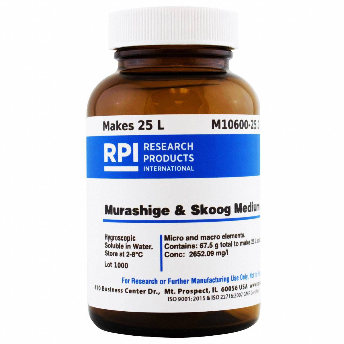 2652.09 mg/L, Powder, Murashige and Skoog - 30TY95|M10600-25.0 - Grainger