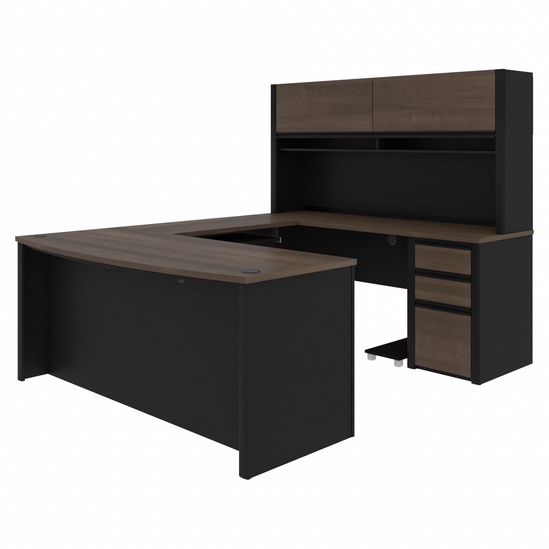 BESTAR, Antigua/Black, 71 1/8 in Overall Wd, U-Shaped Office Desk ...