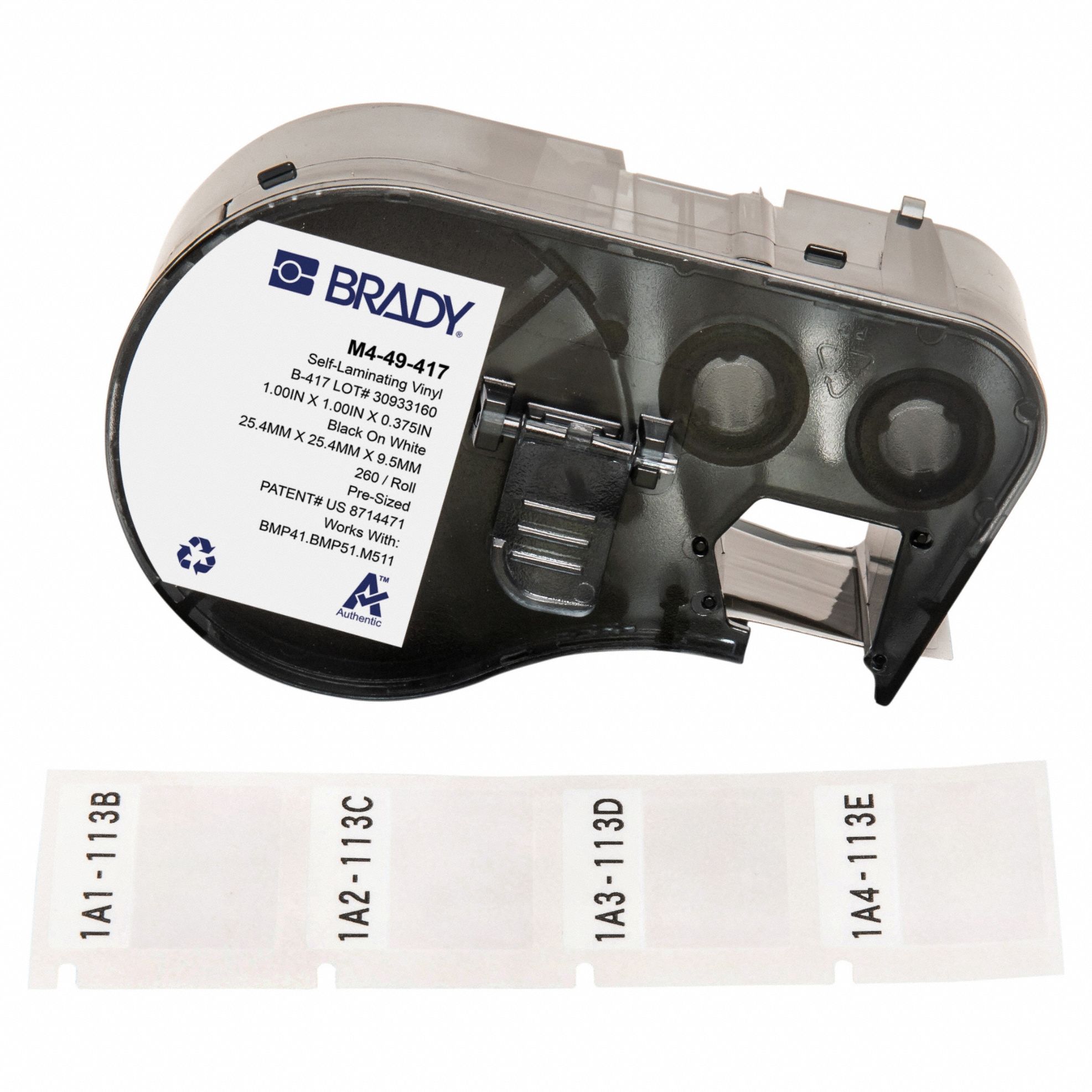 1 in x 1 in, Self-Extinguishing Vinyl, Wraparound Label - 810J20|M4-49 ...