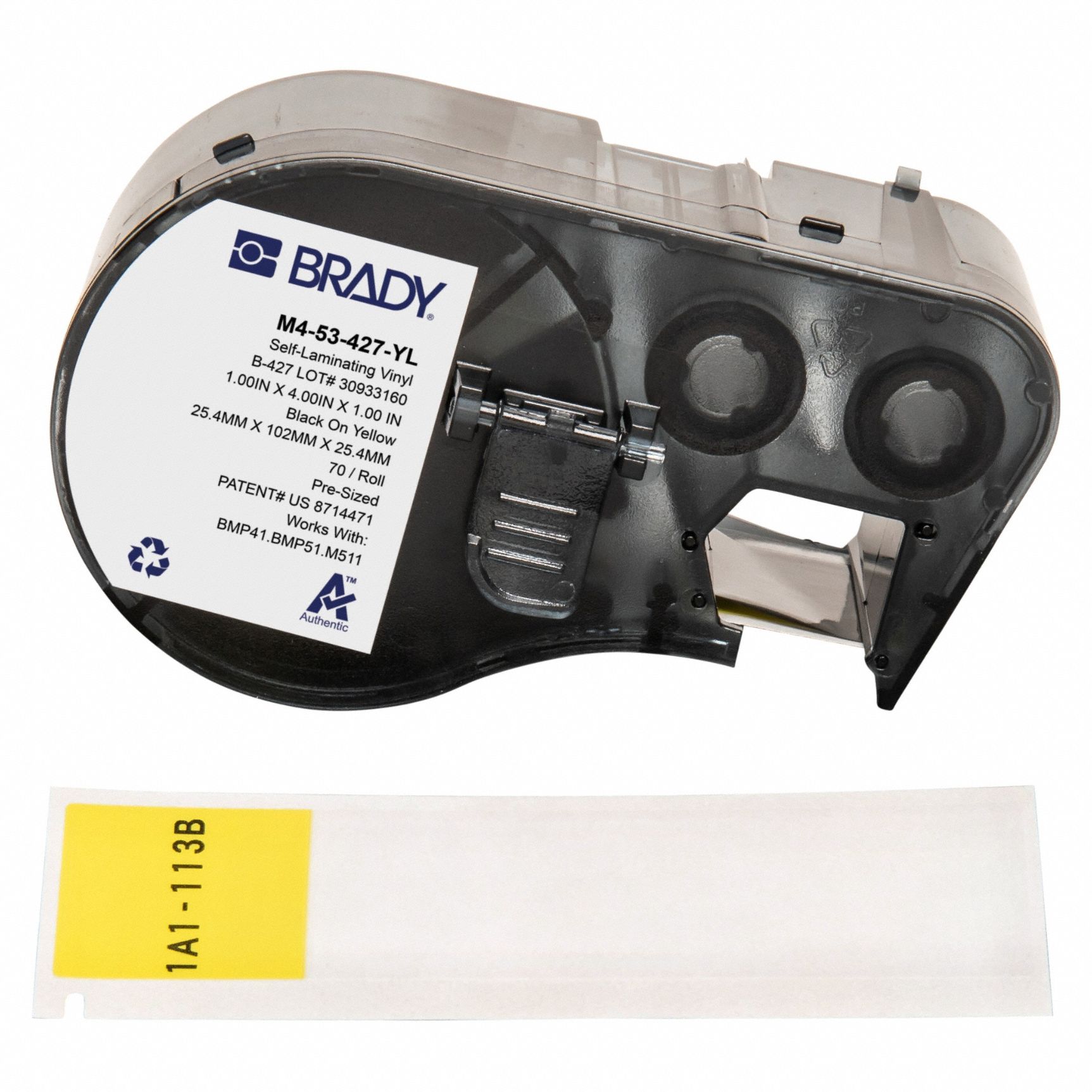 4 in x 1 in, Vinyl, Precut Label Roll Cartridge - 808DA7|M4-53-427-YL ...