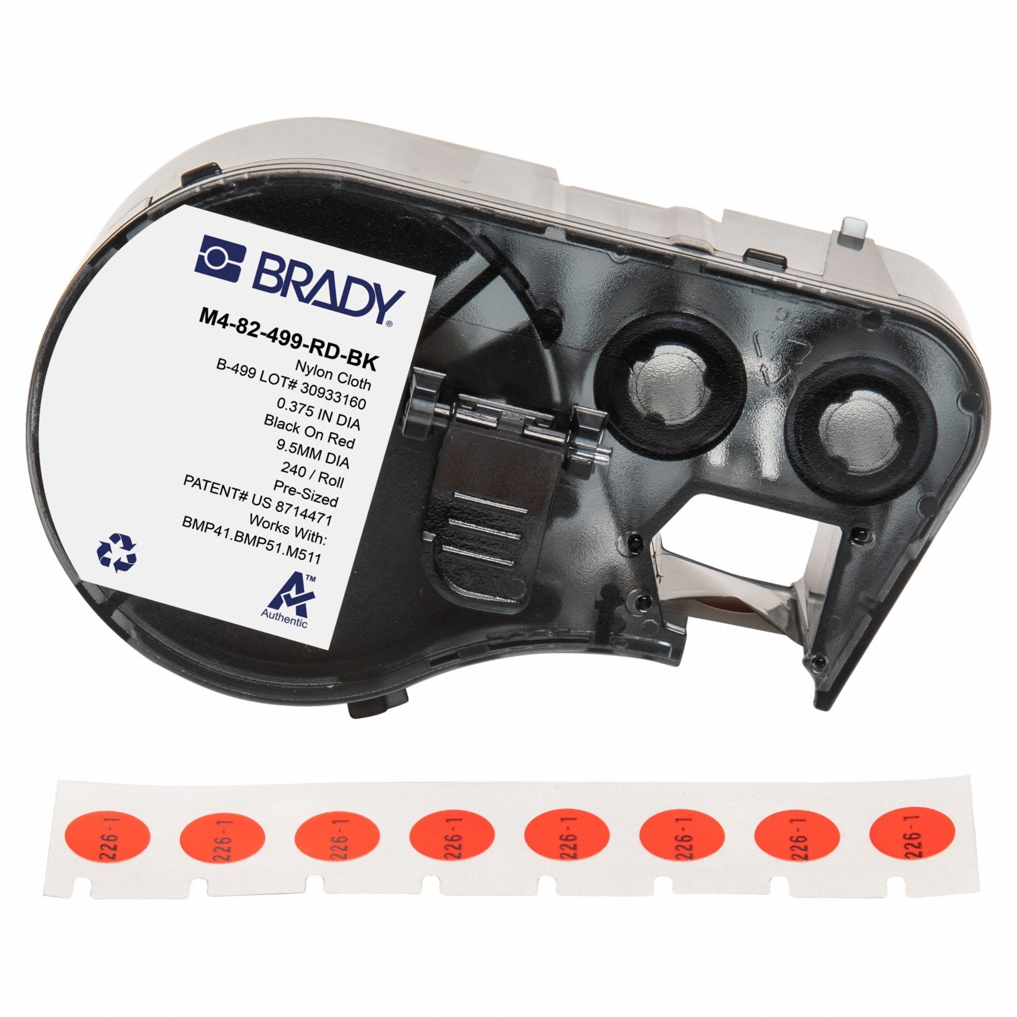 Circle, 3/8 in, Precut Label Cartridge - 808DR9|M4-82-499-RD-BK - Grainger