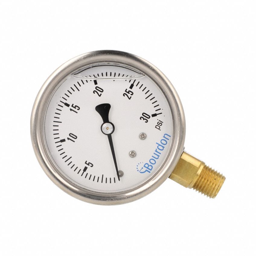 BOURDON, 30 psi to 0 psi / Hg to 30 psi, 2 1/2 in Dial, Pressure Gauge - 852W92|MAX3-D52.H17 ...