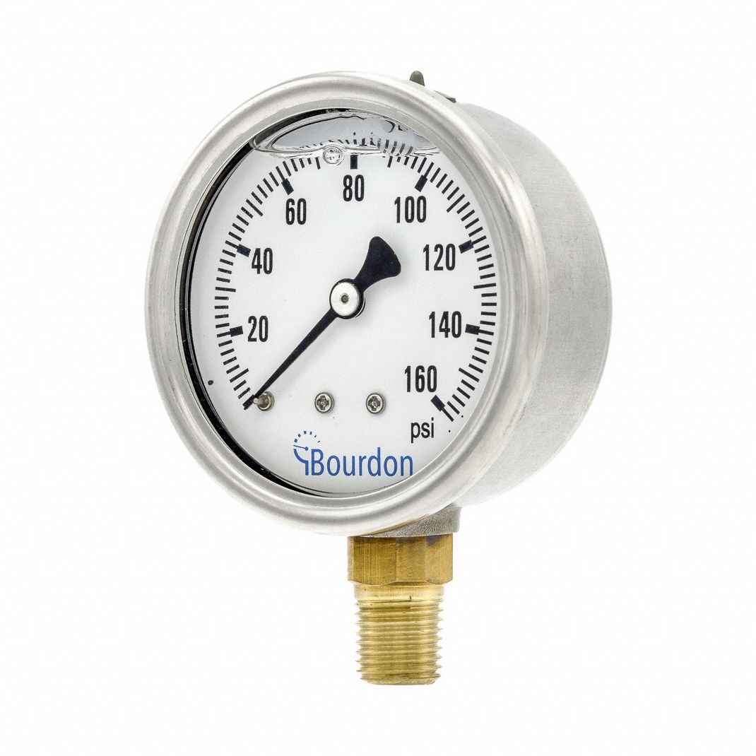 BOURDON, 160 psi to 0 psi / Hg to 160 psi, 2 1/2 in Dial, Pressure Gauge - 852W95|MAX3-D52.H22 ...