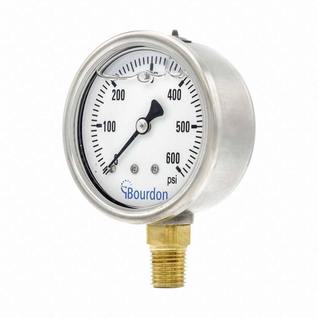 BOURDON, 600 psi to 0 psi / Hg to 600 psi, 2 1/2 in Dial, Pressure ...