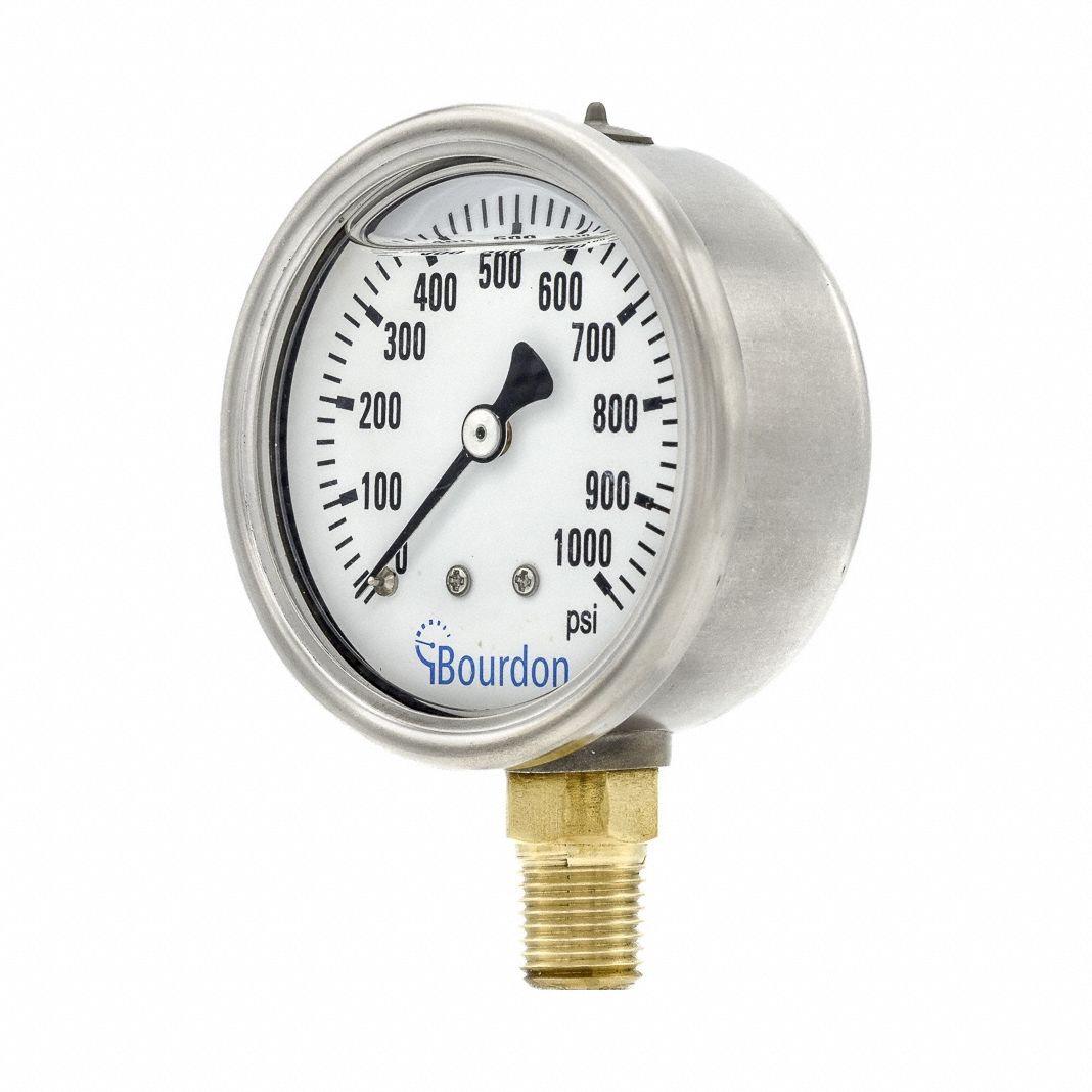 BOURDON, 1,000 psi to 0 psi / Hg to 1,000 psi, 2 1/2 in Dial, Pressure Gauge - 852W99|MAX3-D52 ...