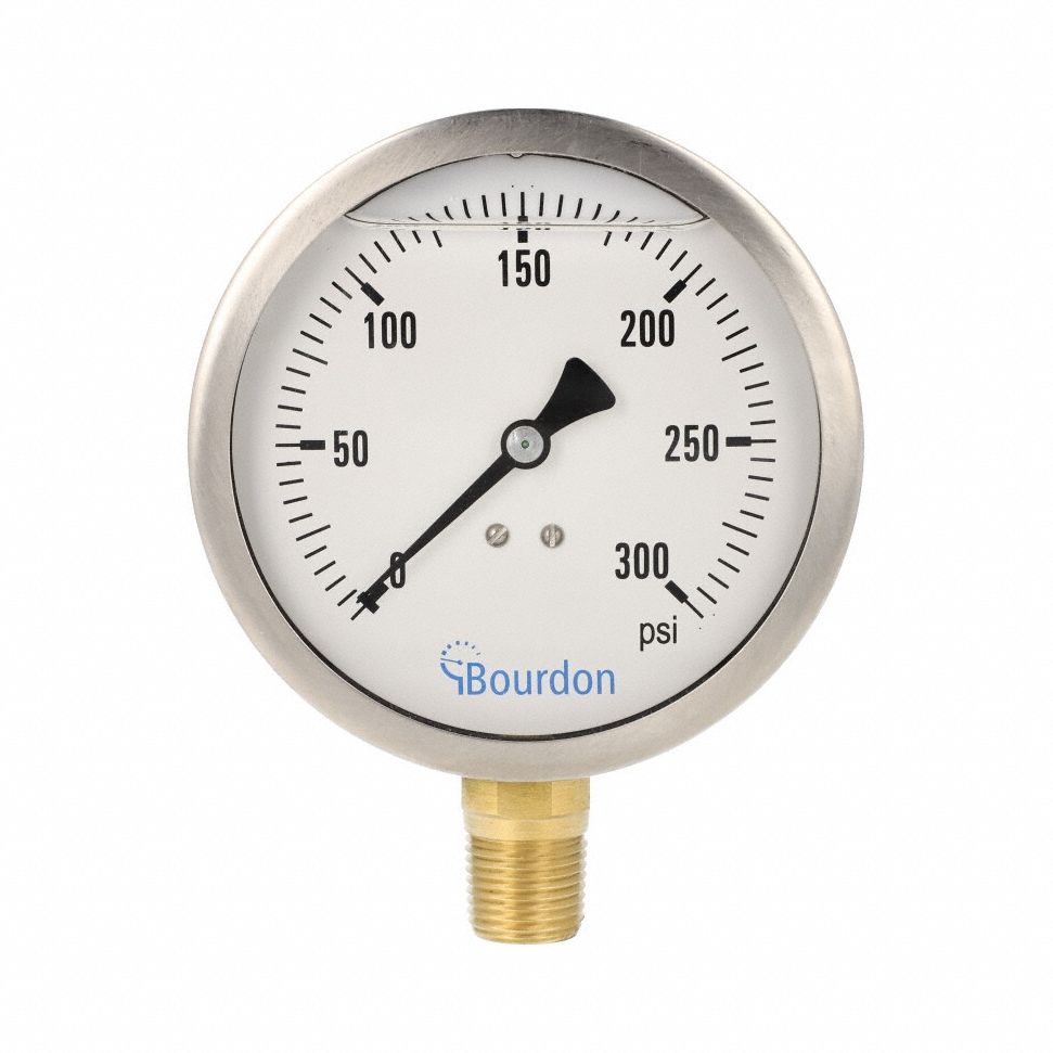 BOURDON, 300 psi to 0 psi / Hg to 300 psi, 4 in Dial, Pressure Gauge - 852WA0|MAX5-D62.H25 ...