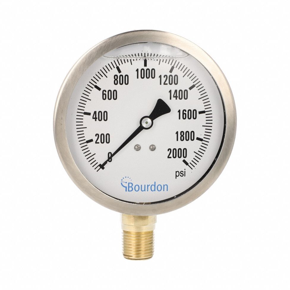 BOURDON, 2,000 psi to 0 psi / Hg to 2,000 psi, 4 in Dial, Pressure Gauge - 852WA2|MAX5-D62.H32 ...