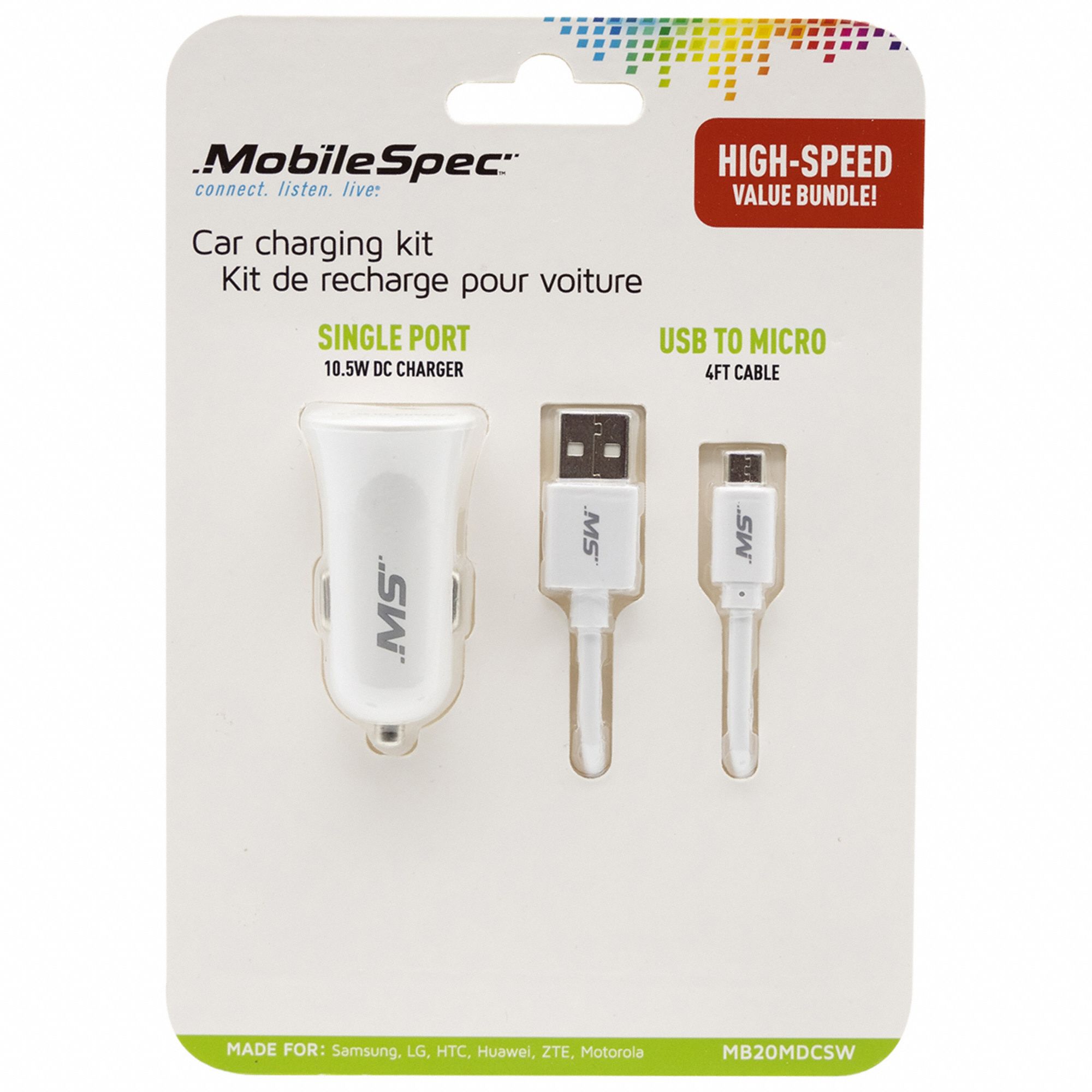 MOBILESPEC, Charger, 4 ft Cord Lg, Micro 4ft/ 2.1 Amp DC Charger ...