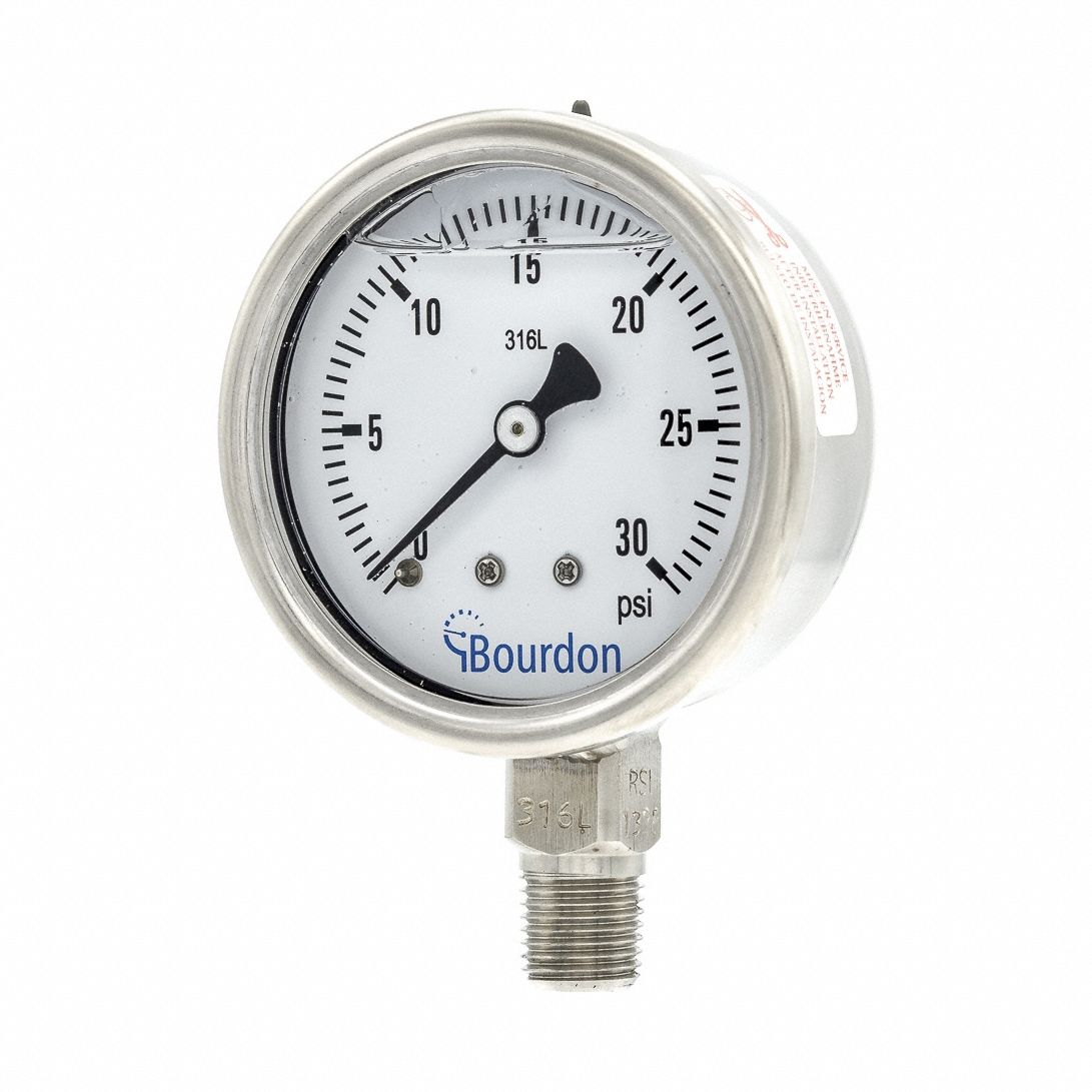 BOURDON, 30 psi to 0 psi / Hg to 30 psi, 63 mm Dial, Pressure Gauge - 852WA6|MEX3-D52.H17/0133 ...