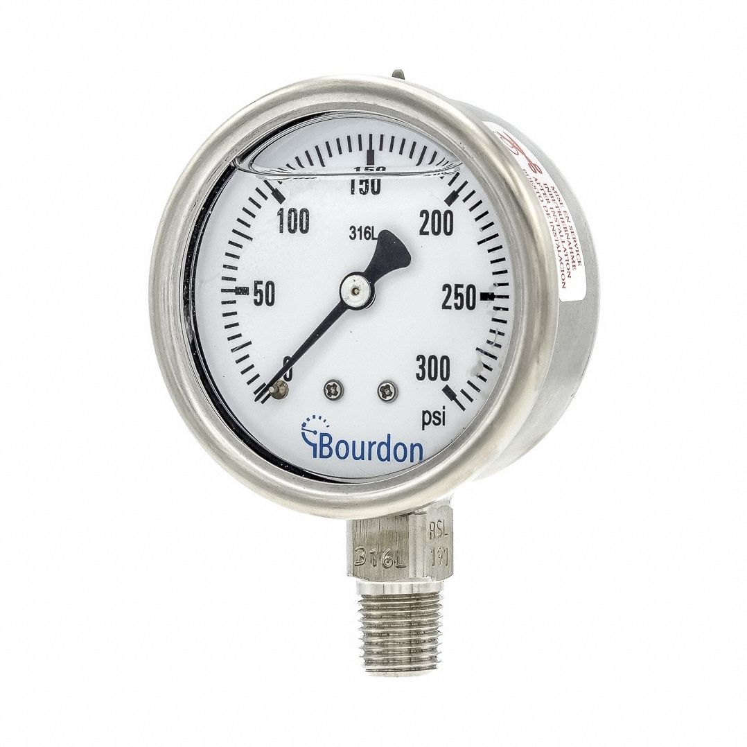 BOURDON, 300 psi to 0 psi / Hg to 300 psi, 63 mm Dial, Pressure Gauge - 852WC1|MEX3-D52.H25/0133 ...
