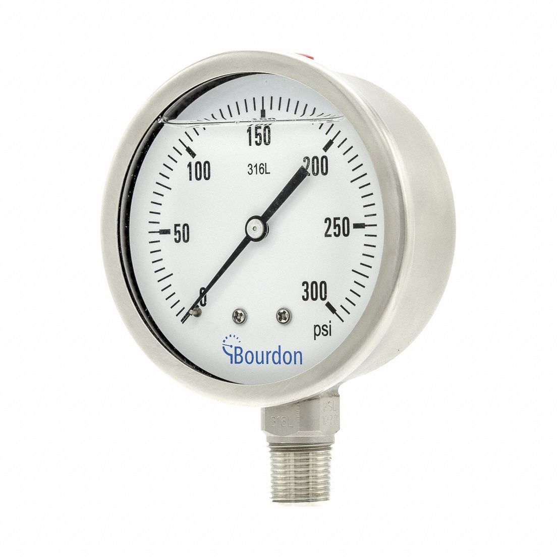 BOURDON, 300 psi to 0 psi / Hg to 300 psi, 100 mm Dial, Pressure Gauge ...