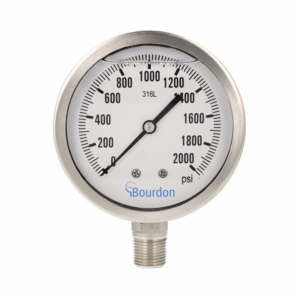BOURDON, 2,000 psi to 0 psi / Hg to 2,000 psi, 100 mm Dial, Pressure Gauge - 852WC4|MEX5-D62.H32 ...