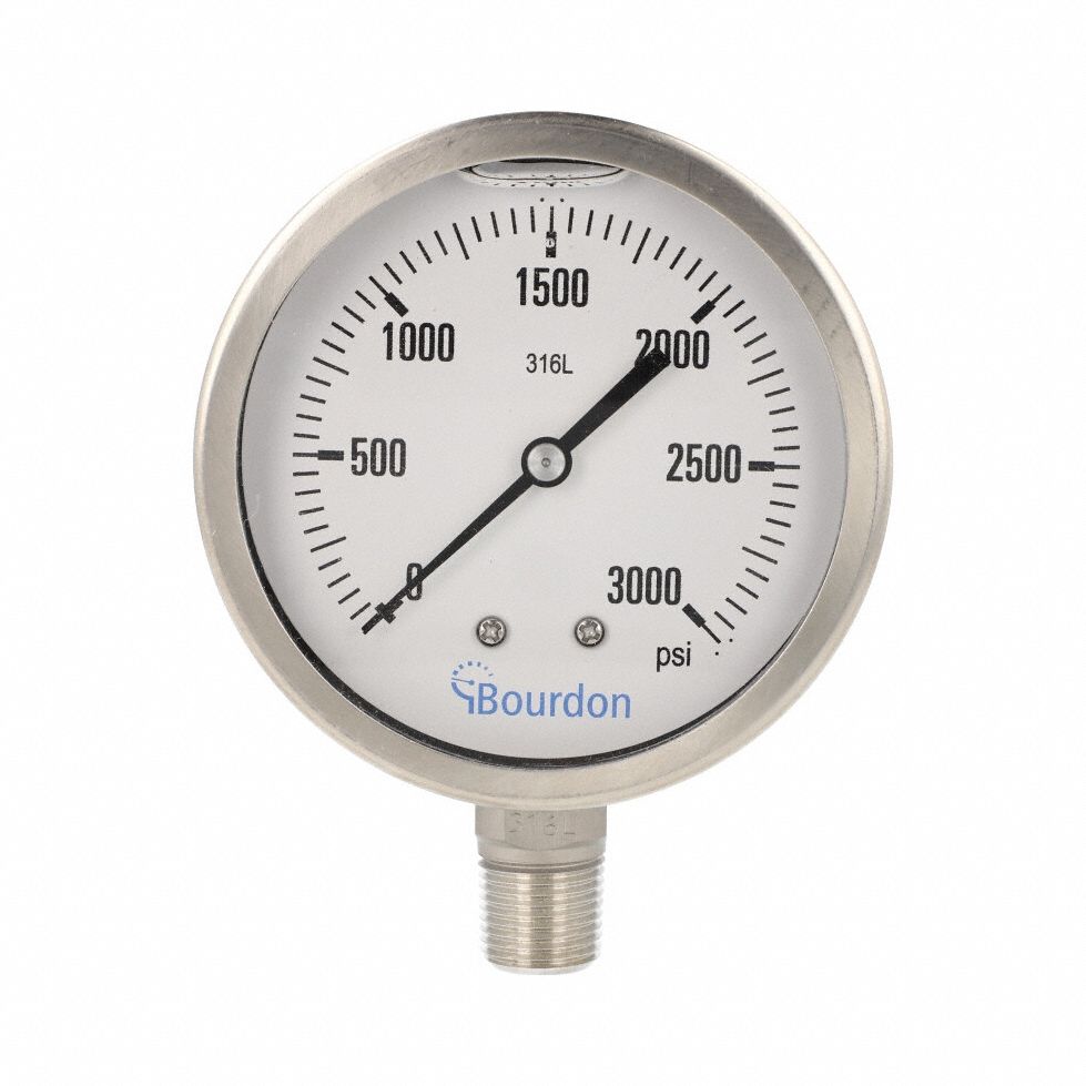 BOURDON, 0 psi to 3,000 psi, 100 mm Dial, Pressure Gauge - 852WC5|MEX5 ...