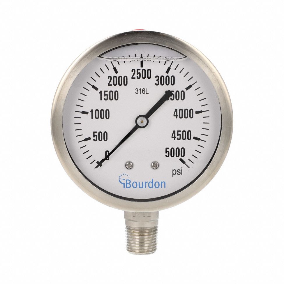 BOURDON, 5,000 psi to 0 psi / Hg to 5,000 psi, 100 mm Dial, Pressure Gauge - 852WC6|MEX5-D62.H37 ...