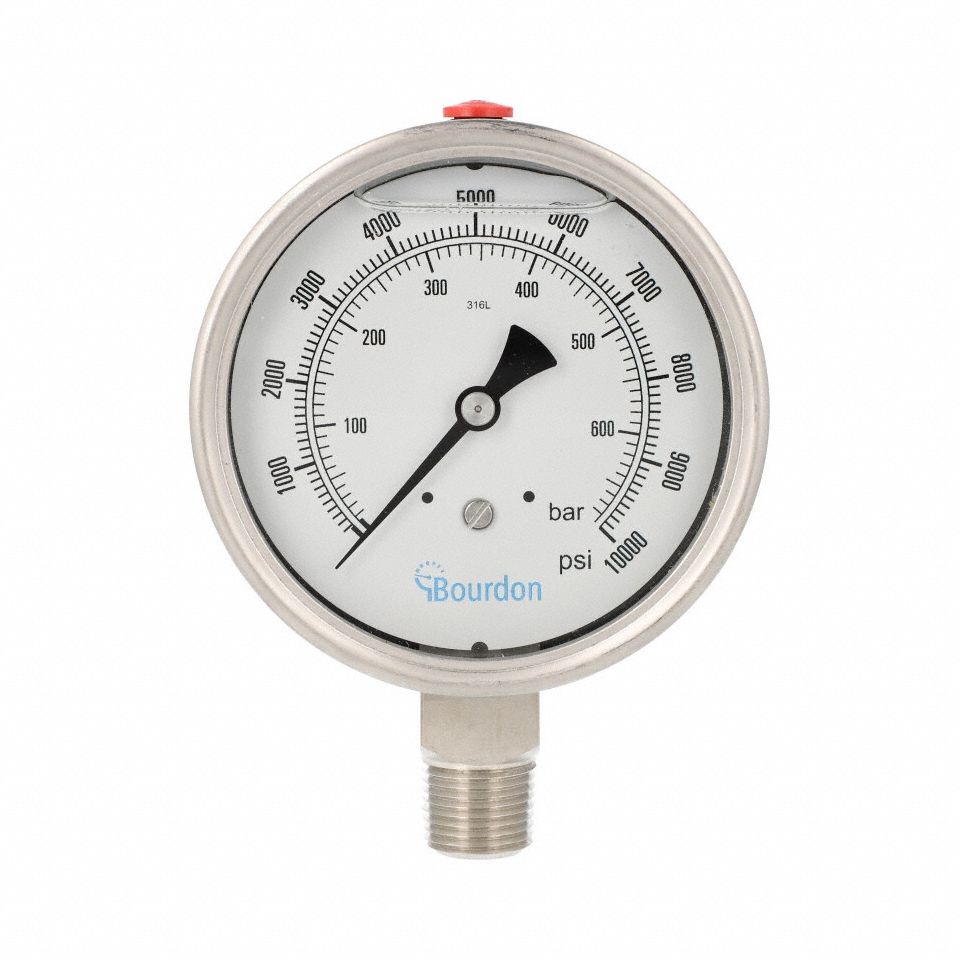 BOURDON, 10,000 psi to 0 psi / Hg to 10,000 psi, 100 mm Dial, Pressure ...