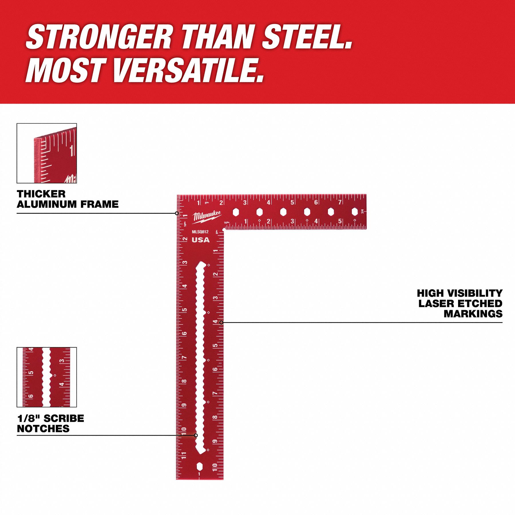 MILWAUKEE TOOL & EQUIPMENT, 12 in Base Lg, 12 in x 8 in, Framing Square ...