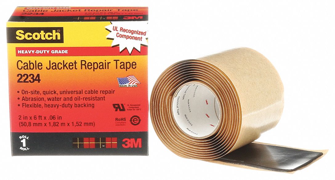 3M ELECTRIC TAPE, ABRASION/CHEMICAL RESISTANCE, JACKET REPAIR, BLACK, 6 ...