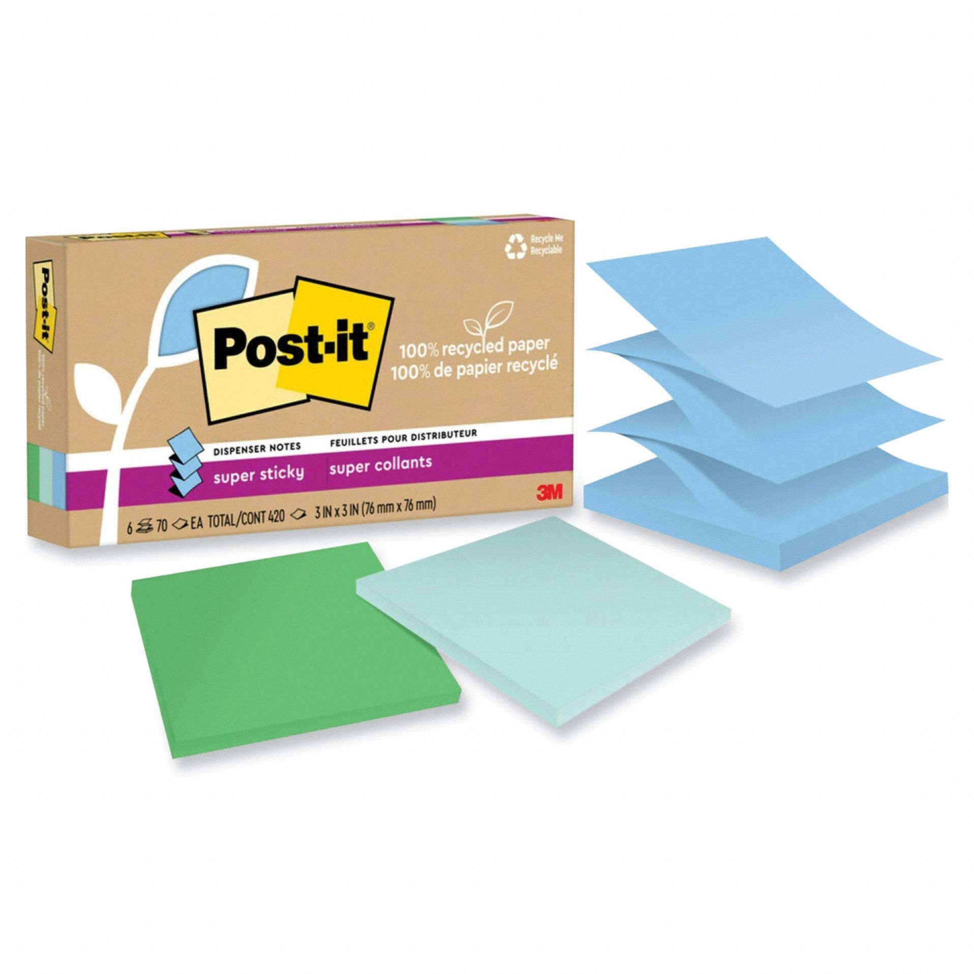 POST-IT, Green/Light Blue/Lime Green/Mint/Teal, Super Sticky, Sticky ...