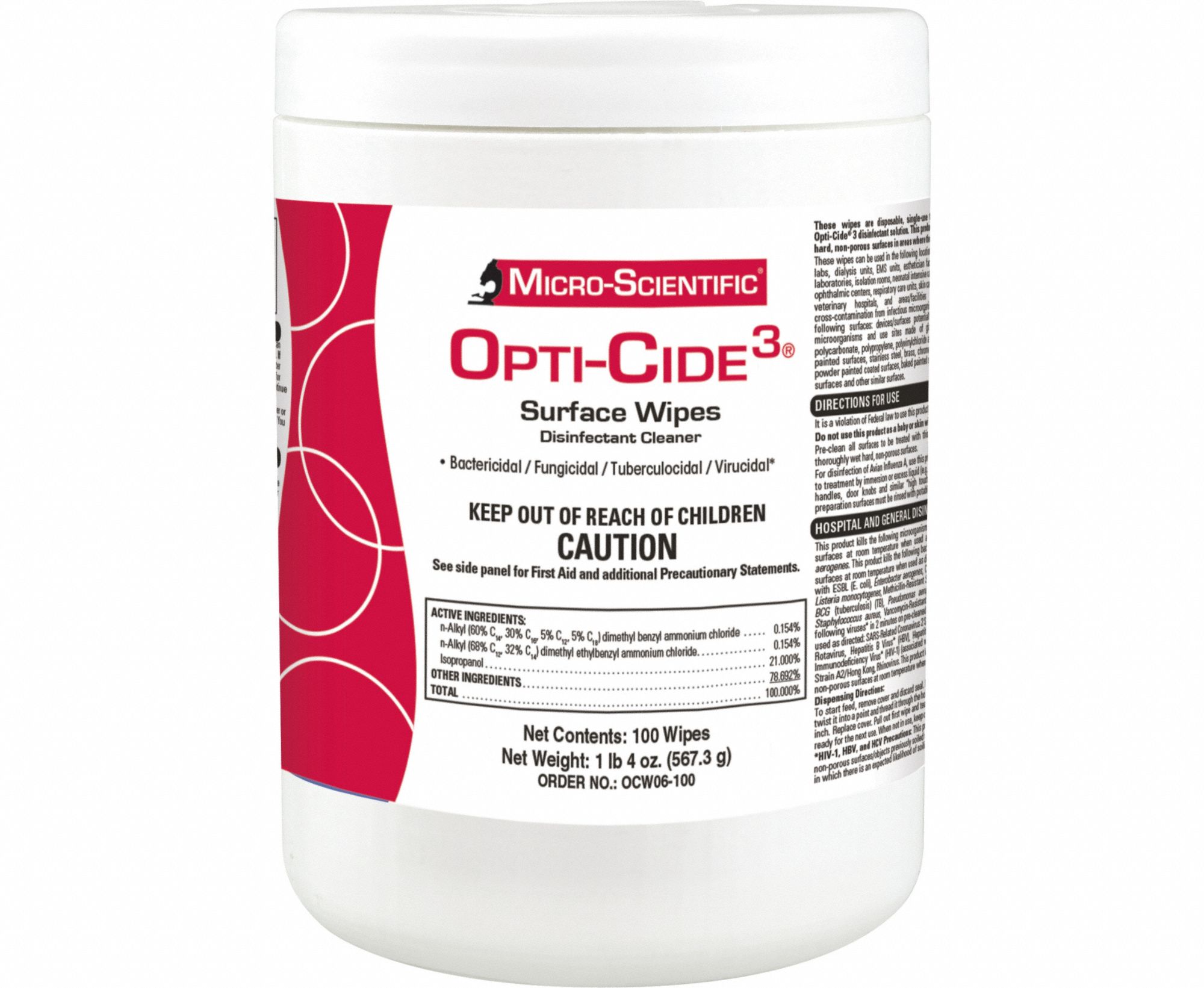 MICRO-SCIENTIFIC, Canister, 100 ct Container Size, Disinfecting Wipes ...
