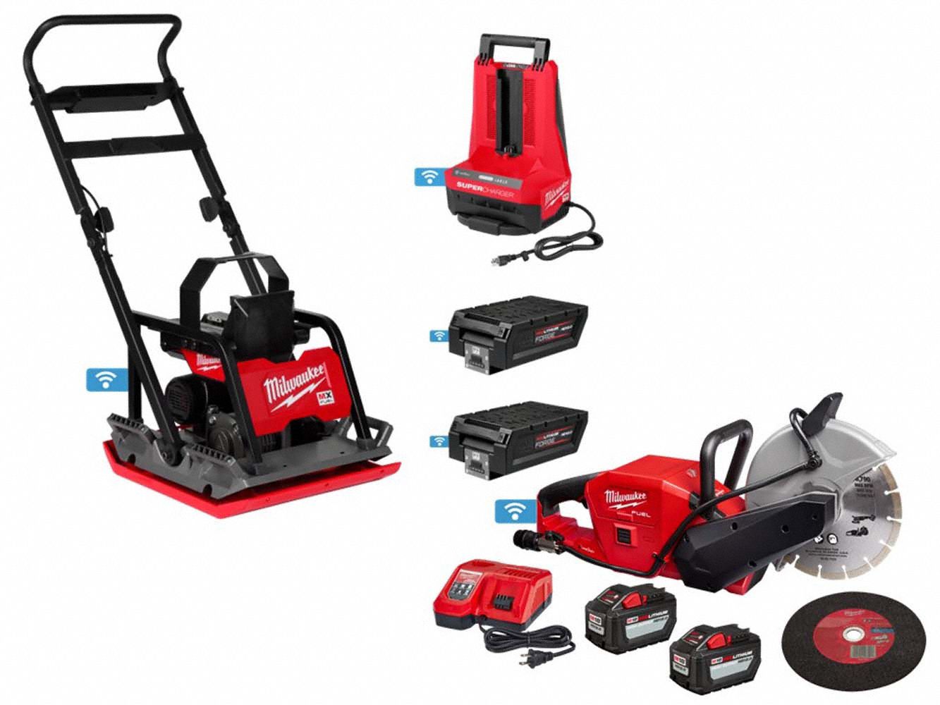 MILWAUKEE, 2 Tools, Concrete Saw/Plate Compactor, Tool Combination Kit ...