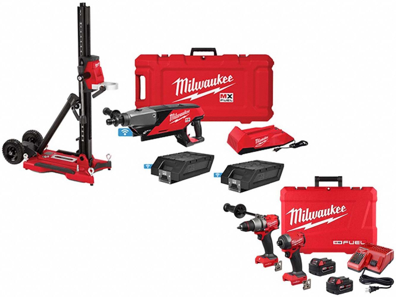 MILWAUKEE TOOL & EQUIPMENT, 3 Tools, Core Drill/Hammer Drill/Impact ...