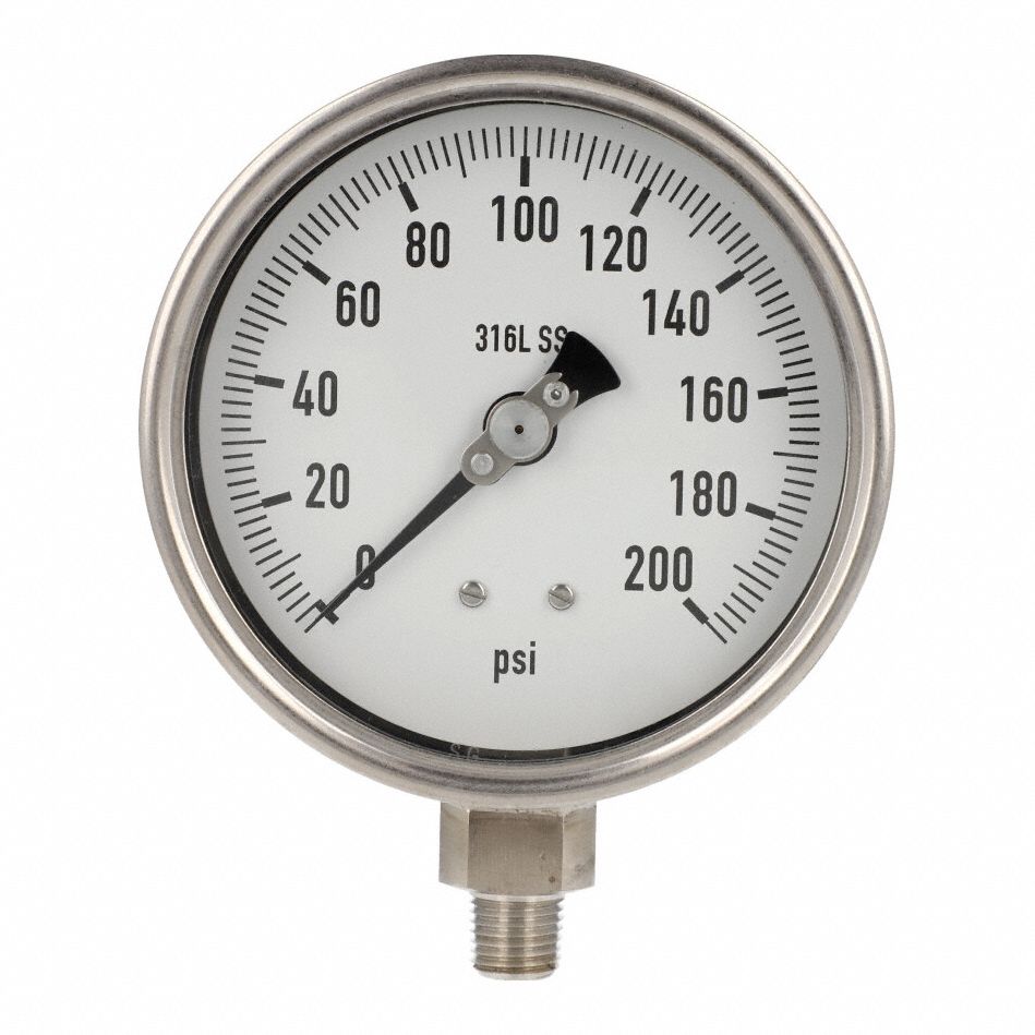 PIC GAUGES, 0 psi / Hg to 200 psi, 4 in Dial, Industrial Pressure Gauge ...
