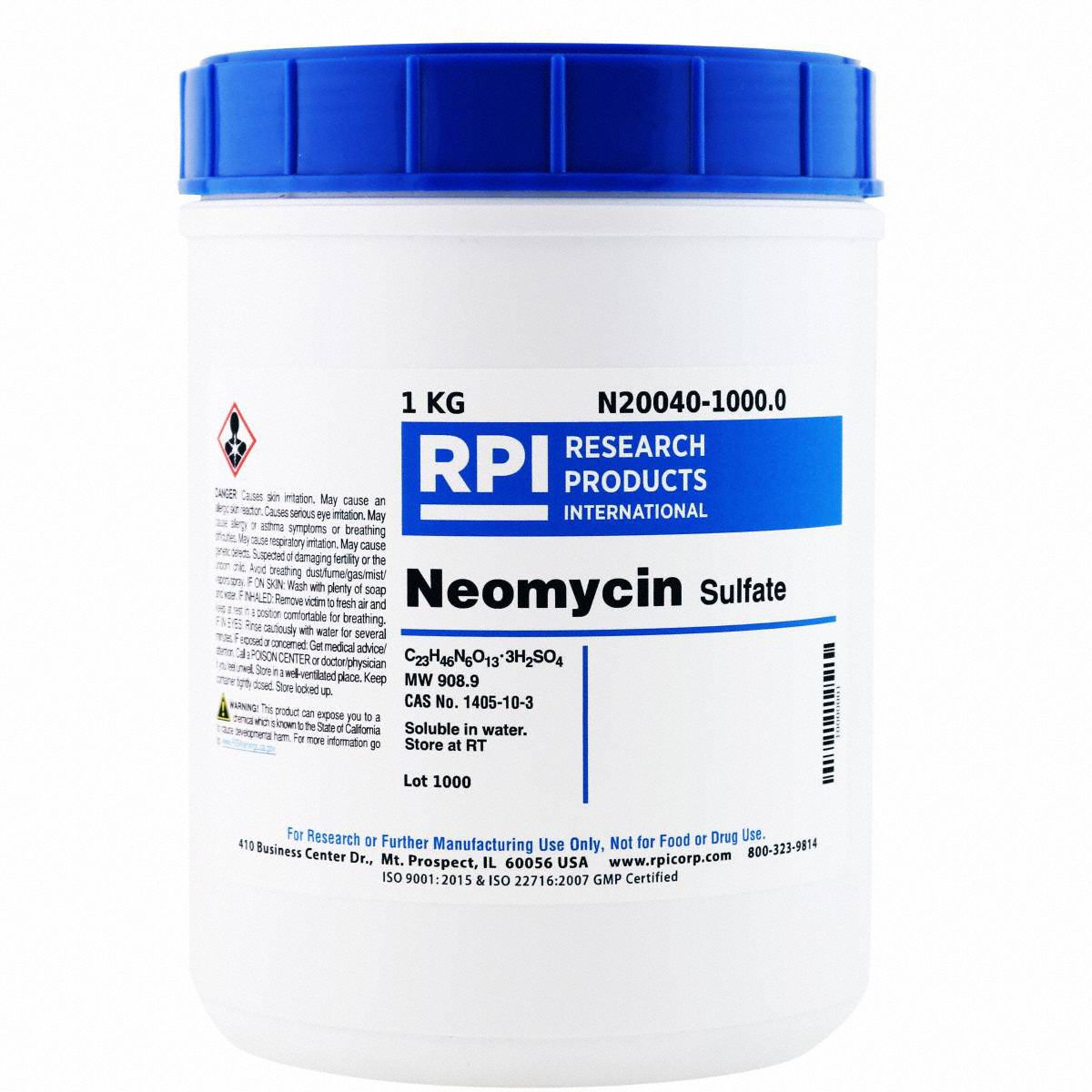 1 kg, 1405-10-3, Neomycin Sulfate - 30TZ64|N20040-1000.0 - Grainger