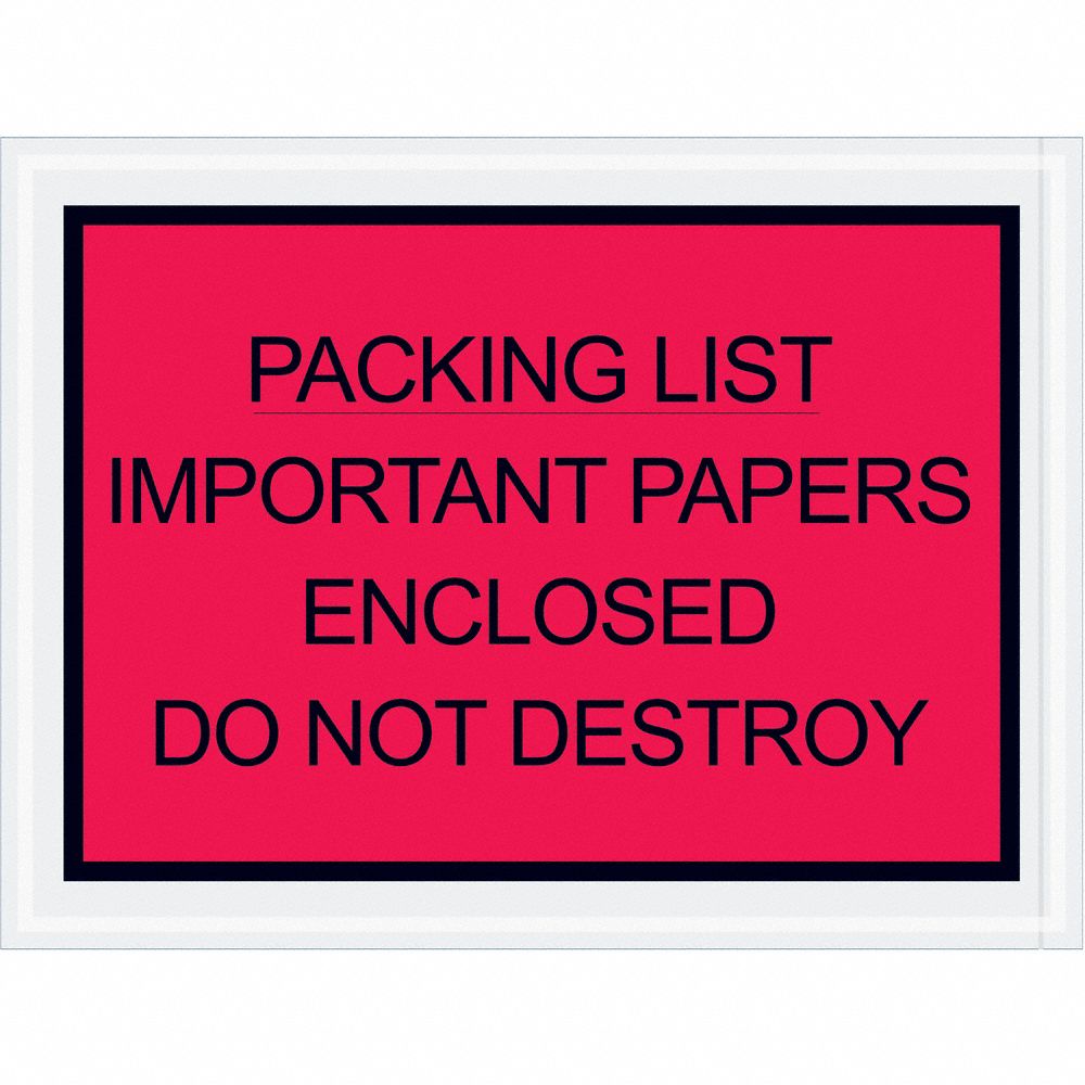 6 in x 4 1/2 in, Important Papers Enclosed, Packing List Envelopes ...