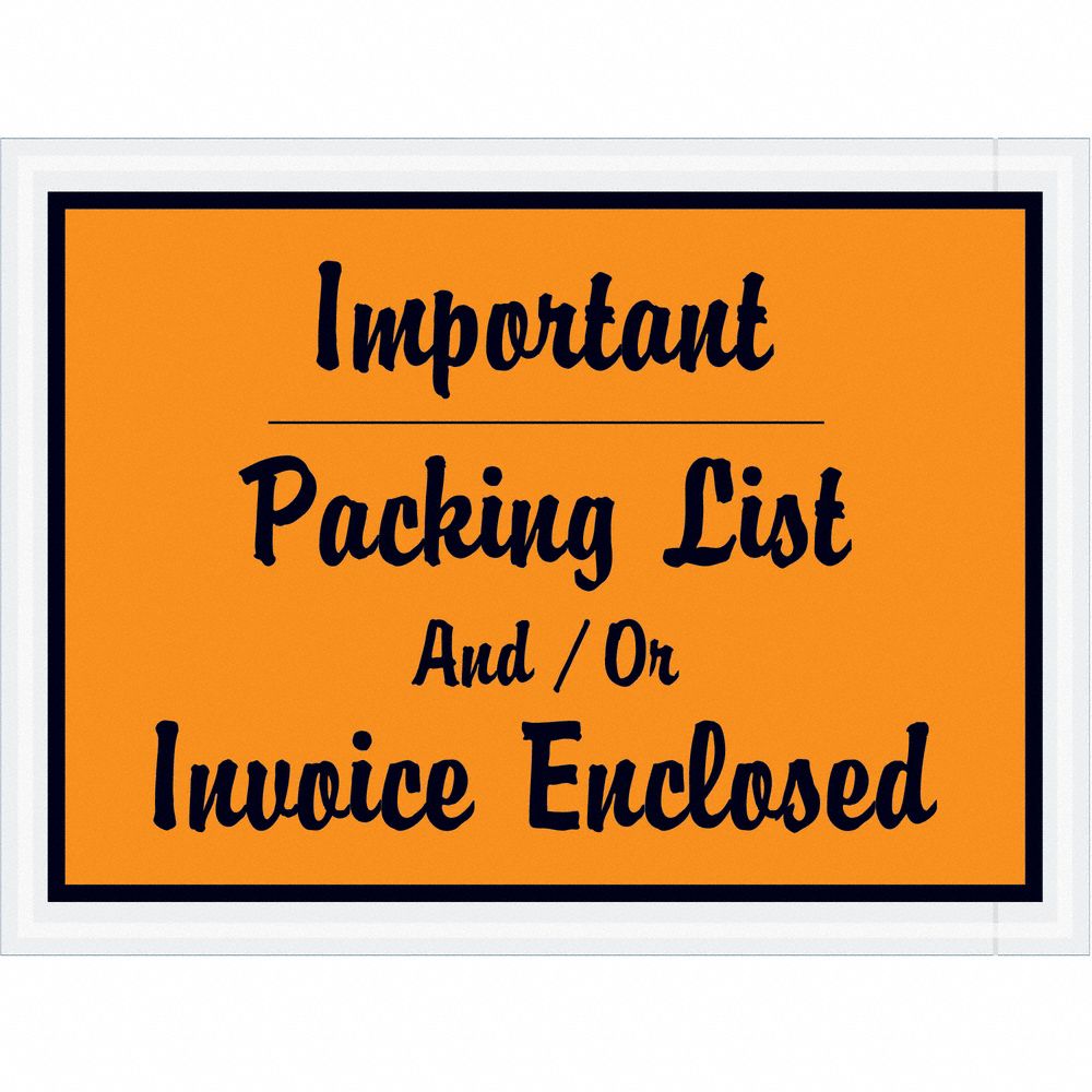 6 in x 4 1/2 in, Orange, Packing List Envelopes - 820FH2|PL4 - Grainger