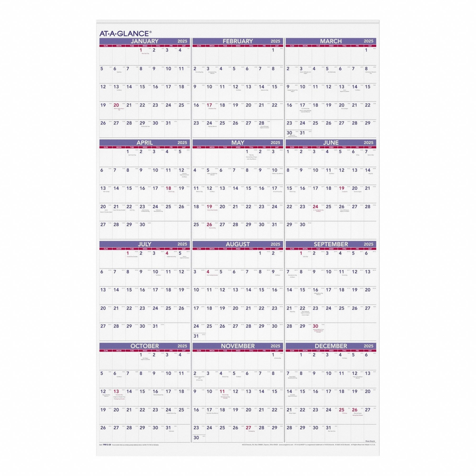 AT-A-GLANCE, 36 in Sheet Ht, 24 in Sheet Wd, Wall Calendar - 848RH2 ...