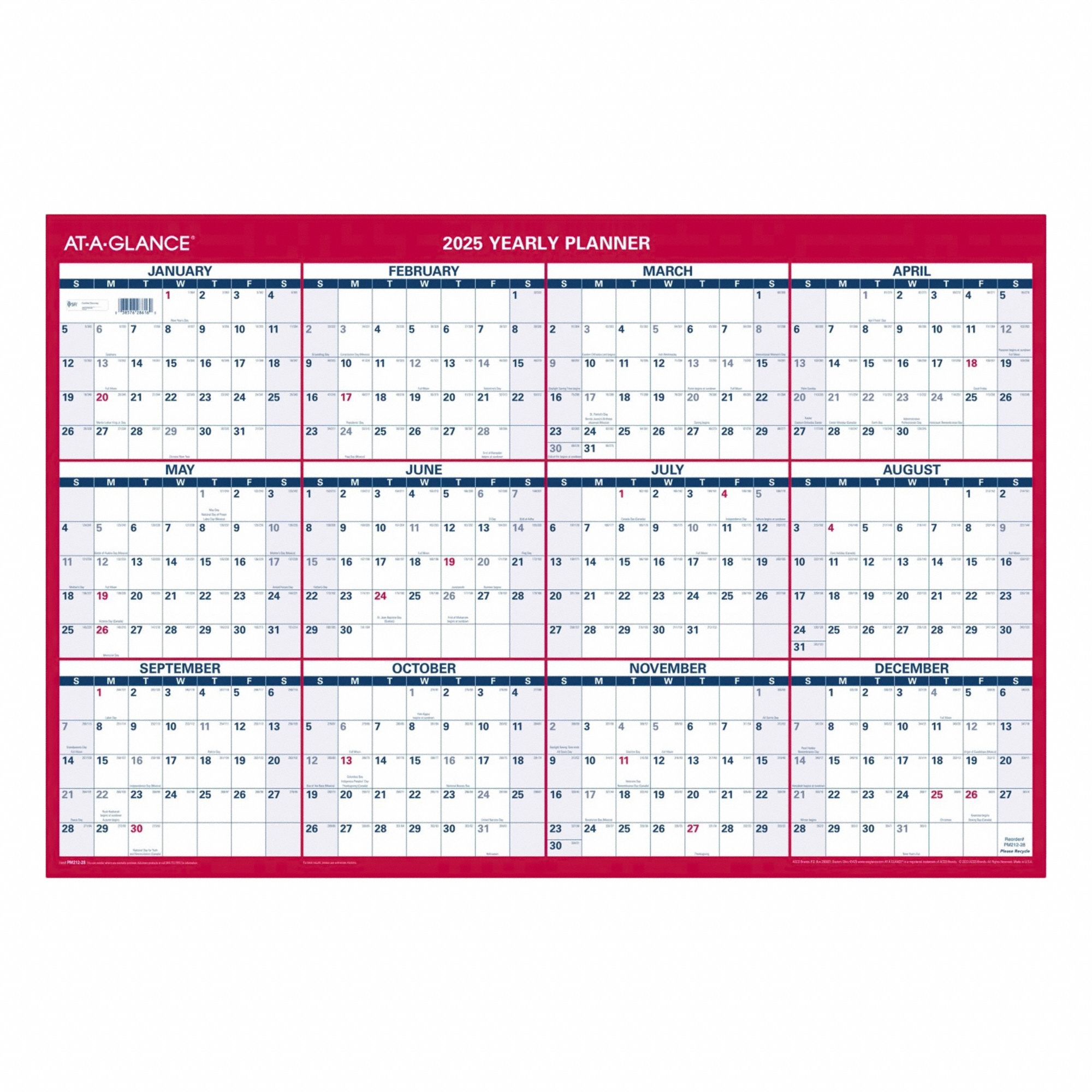 AT-A-GLANCE, 24 in Sheet Ht, 36 in Sheet Wd, Wall Calendar - 848RH3 ...