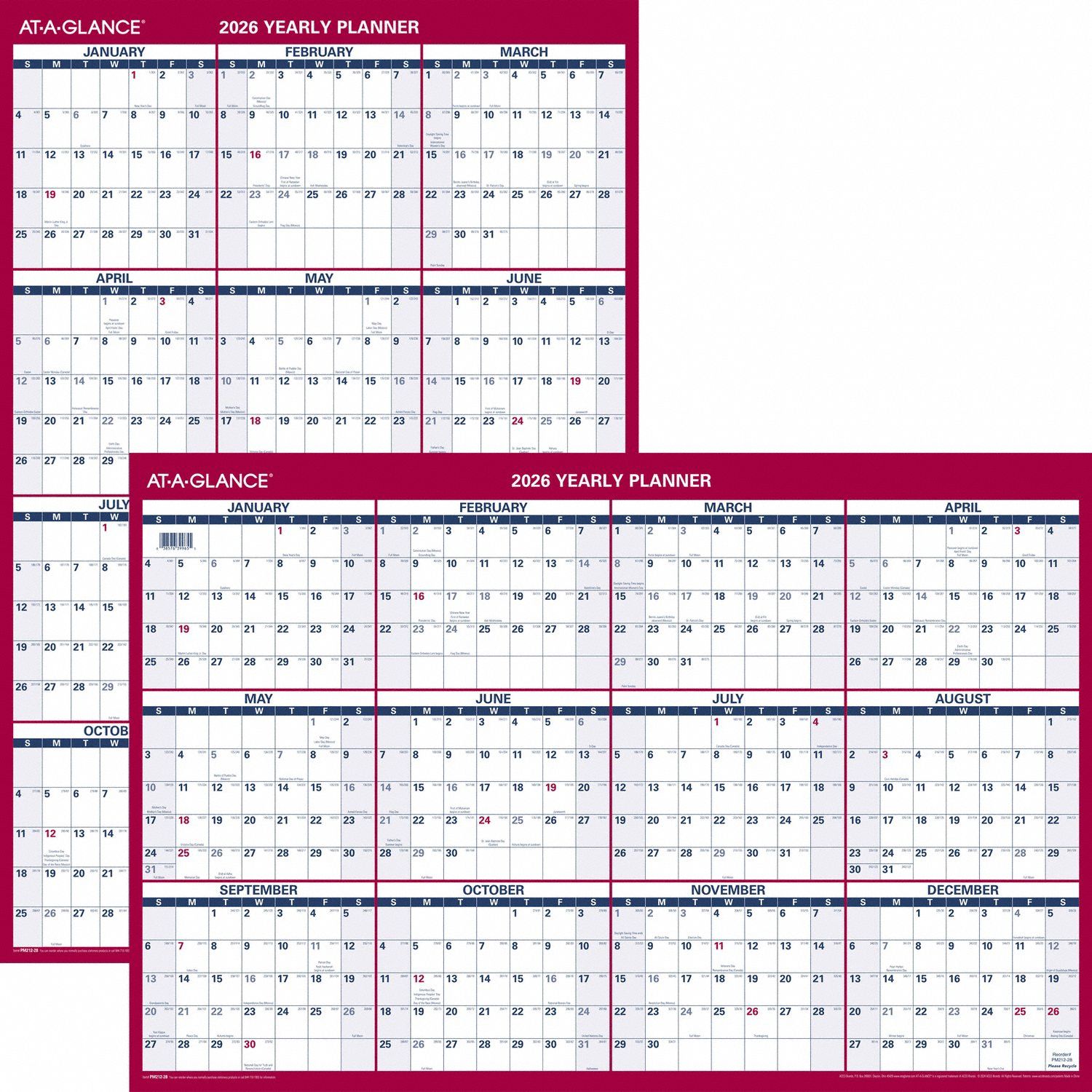 AT-A-GLANCE, 36 in Sheet Ht, 24 in Sheet Wd, Calendar - 865JC4 ...