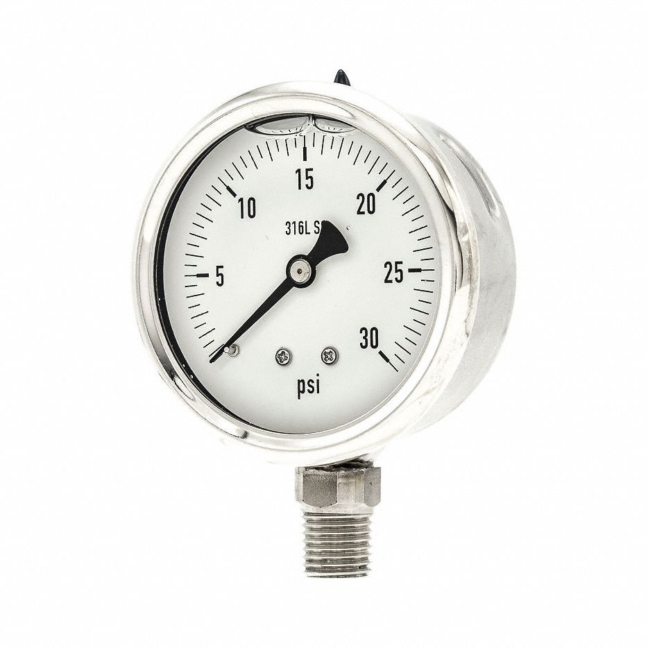 30 psi to 0 psi / Hg to 30 psi, 2 1/2 in Dial, Pressure Gauge - 859VZ8|PRO-301L-254C - Grainger