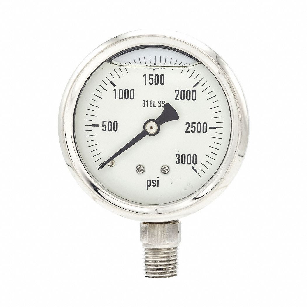 3,000 psi to 0 psi / Hg to 3,000 psi, 2 1/2 in Dial, Pressure Gauge ...