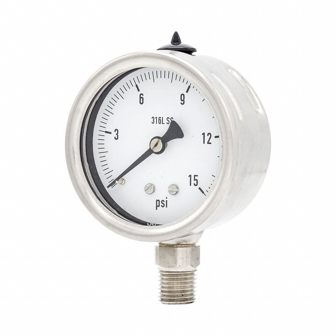 0 psi to 15 psi, 2 1/2 in Dial, Pressure Gauge - 859W08|PRO-311D-254B - Grainger