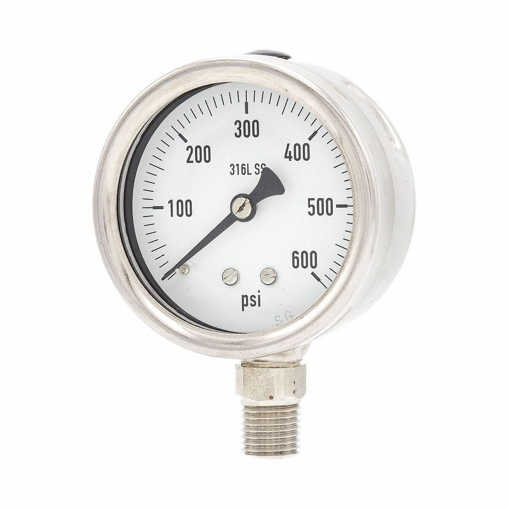 5,000 psi to 0 psi / Hg to 5,000 psi, 2 1/2 in Dial, Pressure Gauge - 859W16|PRO-311D-254R ...