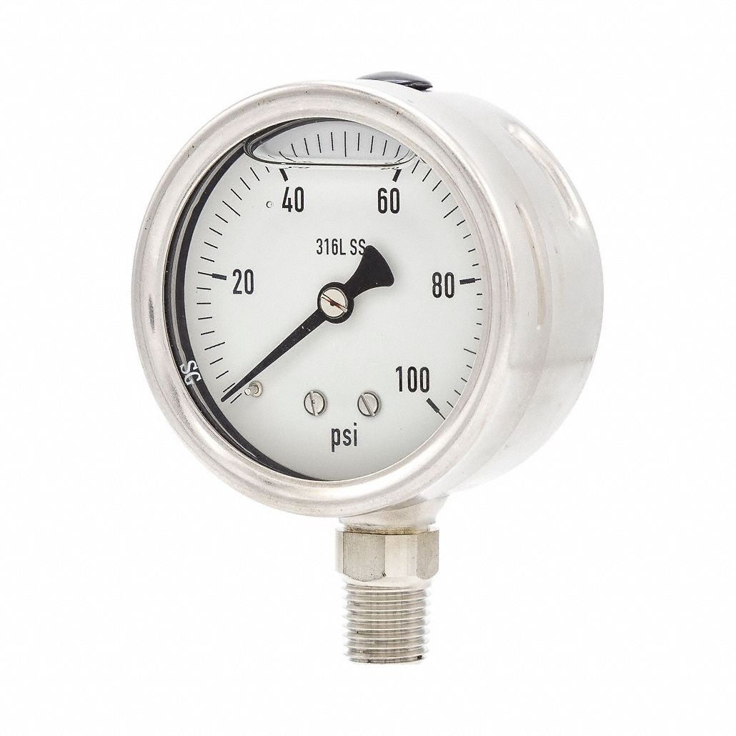 100 psi to 0 psi / Hg to 100 psi, 2 1/2 in Dial, Pressure Gauge ...