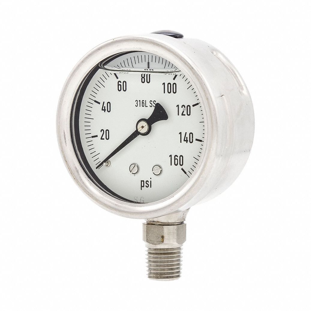 160 psi to 0 psi / Hg to 160 psi, 2 1/2 in Dial, Pressure Gauge - 859W23|PRO-311L-254F - Grainger