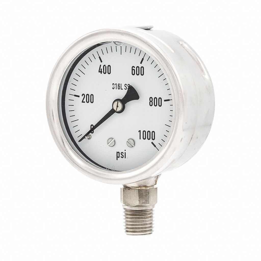 0 psi to 1,000 psi, 2 1/2 in Dial, Pressure Gauge - 859W28|PRO-311L-254M - Grainger