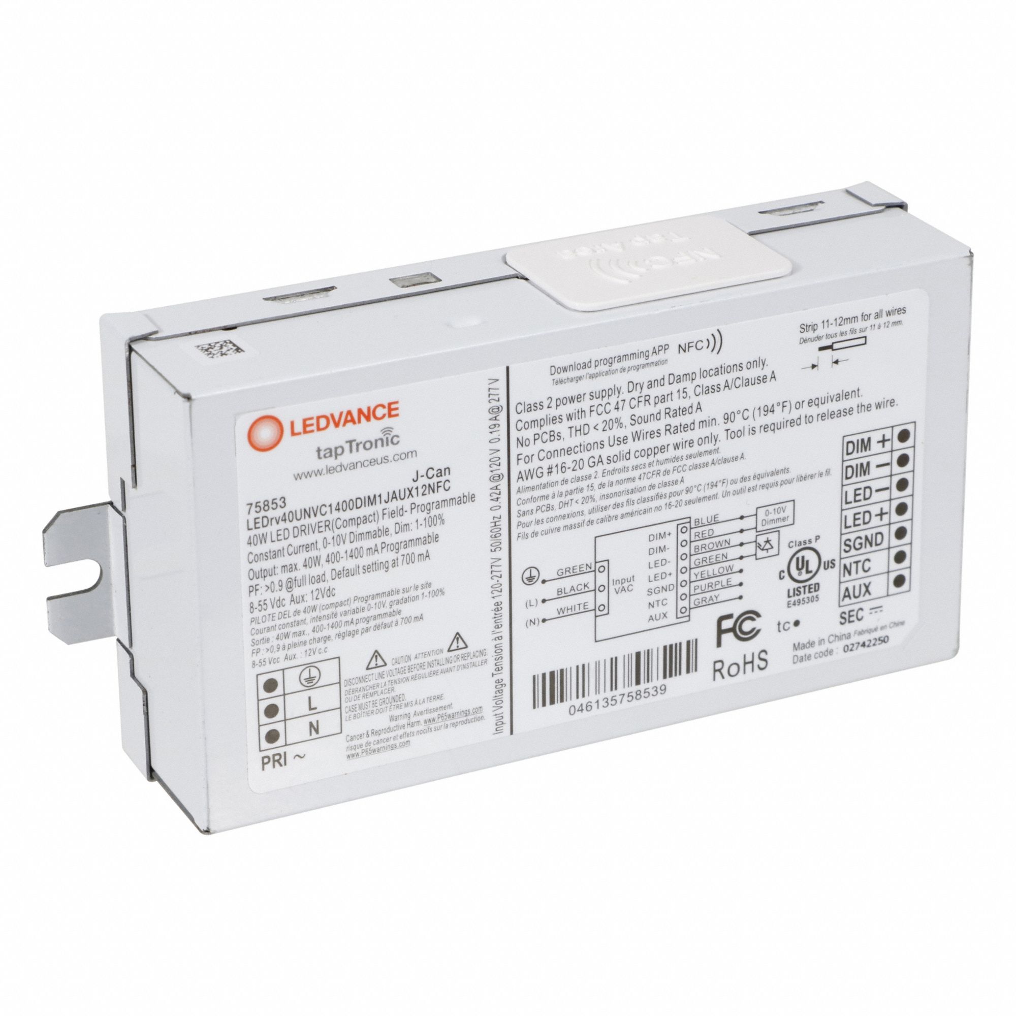 LEDVANCE, Class 2, 40 W Max. Power Output, LED Driver - 850U82 ...