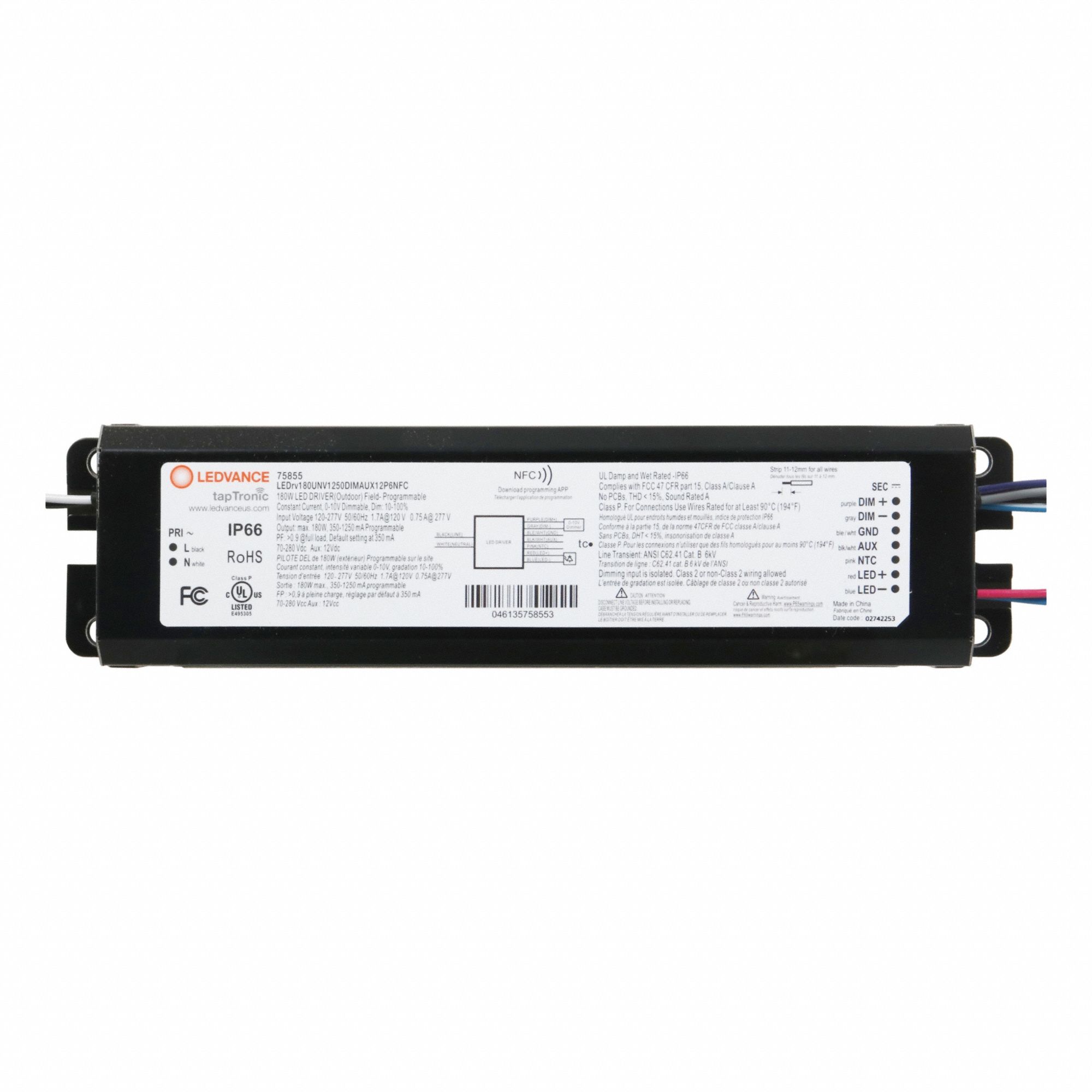LEDVANCE, Class 2, 180 W Max. Power Output, LED Driver - 850U87 ...