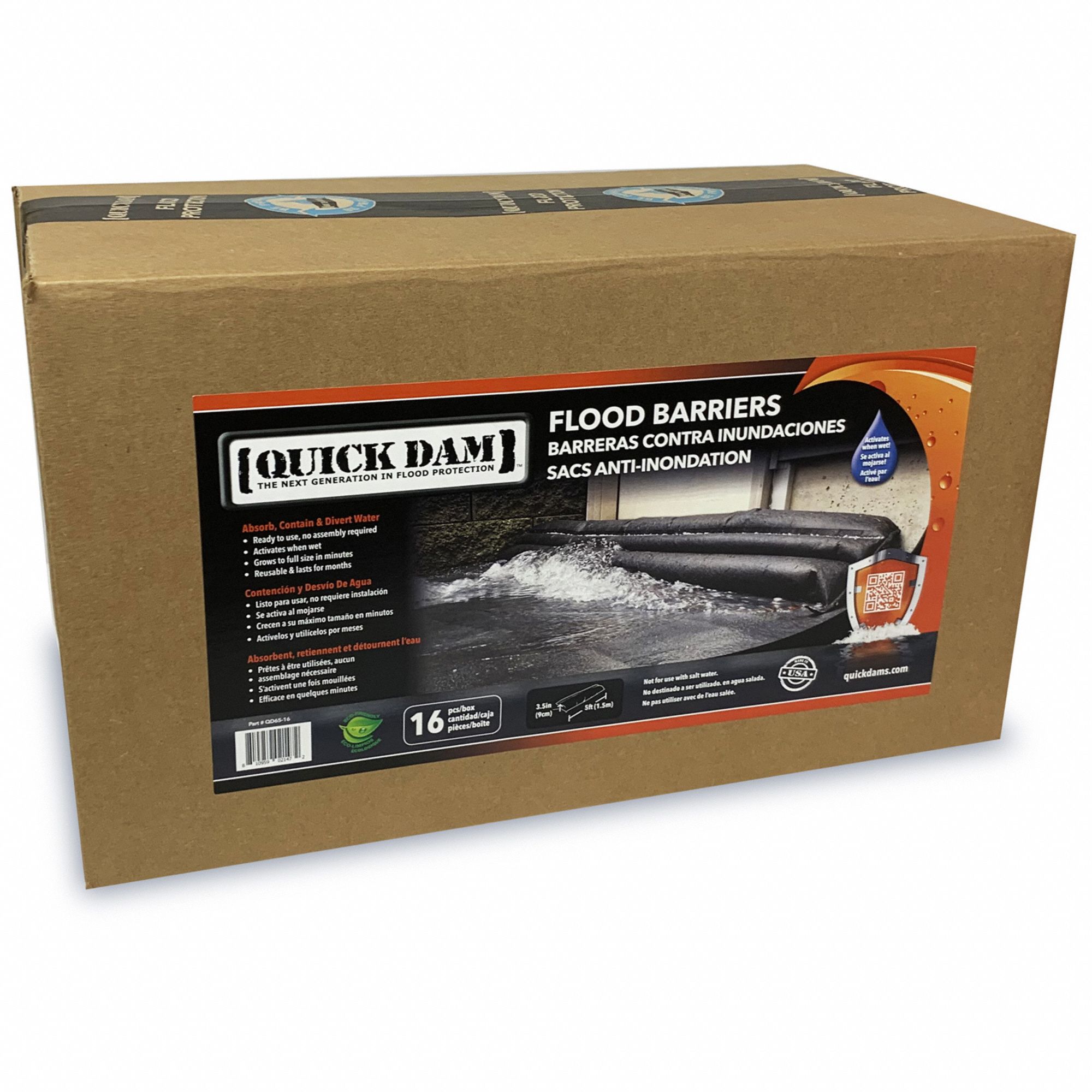 QUICK DAM, Fresh Water, 3 1/2 in Overall Ht, Flood Barrier - 358PD6 ...