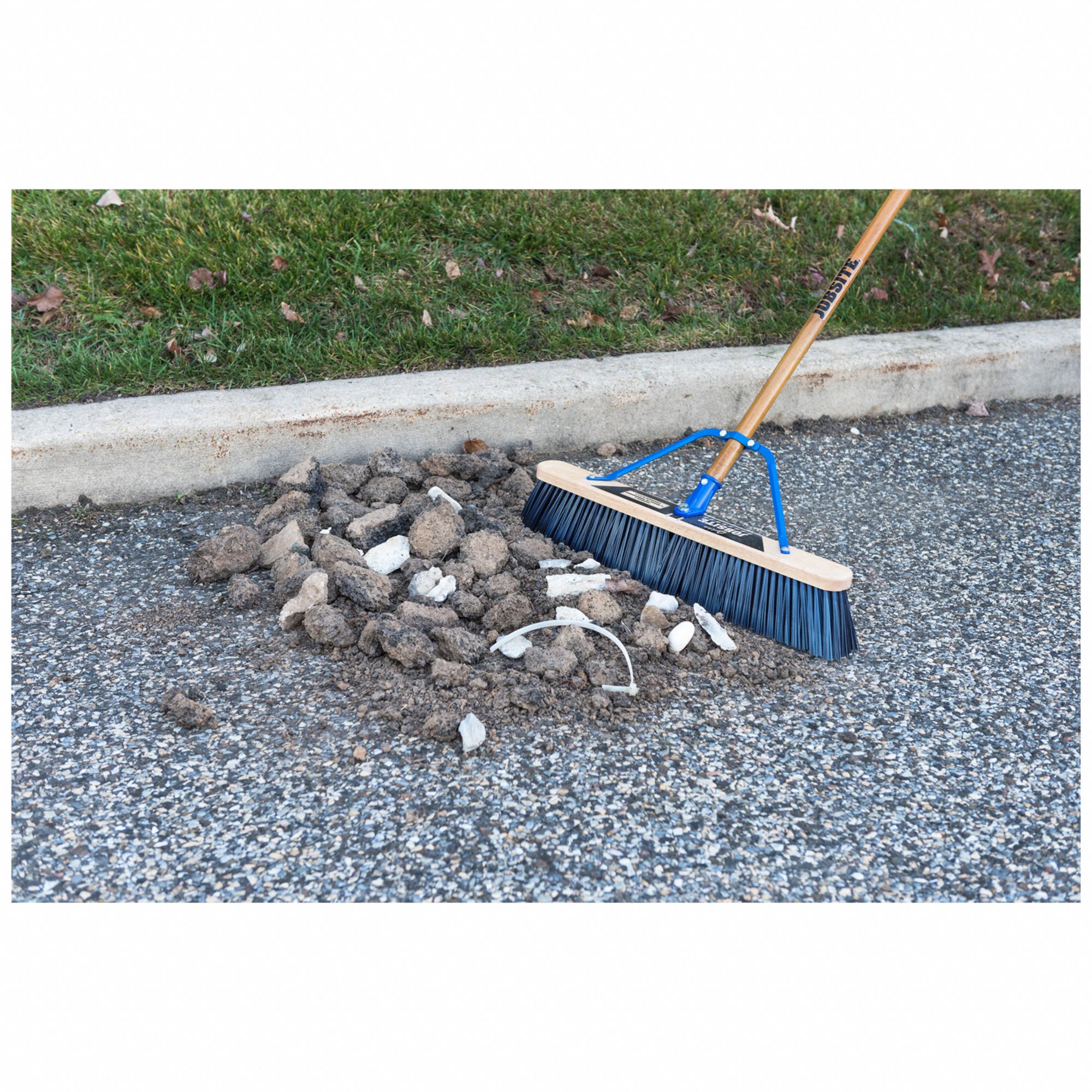 QUICKIE Push Broom: 24 in Sweep Face, Stiff, Synthetic, Blue Bristle, 4 ...