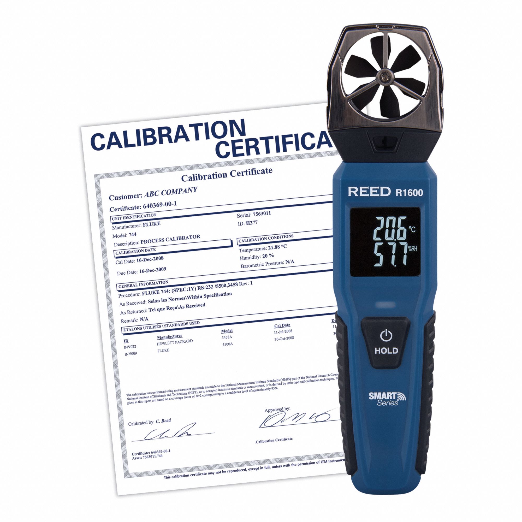 REED INSTRUMENTS VANE ANEMOMETER,W/CASE,BLUETOOTH - 5686 - REER1600NIST ...