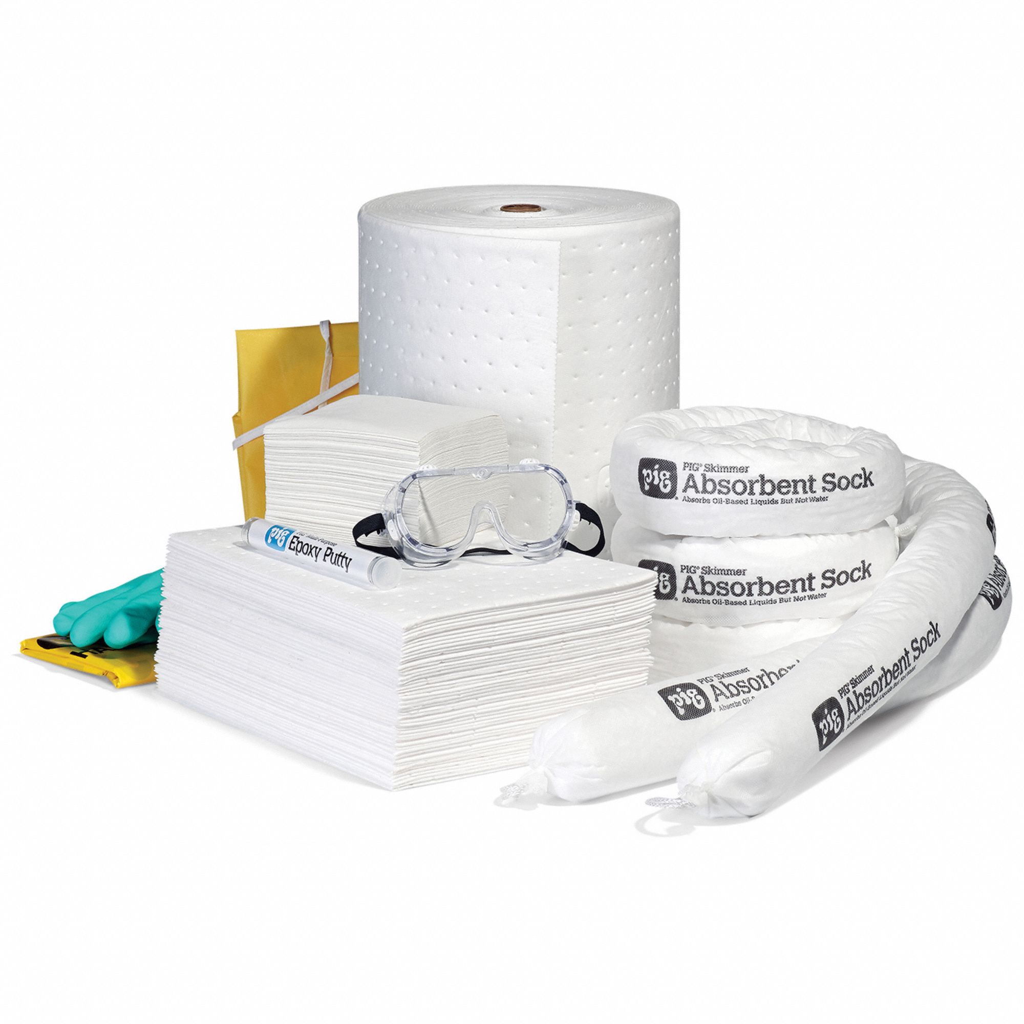 PIG, 20 gal Volume Absorbed Per Kit, (1) Apron/(1) Pr Gloves/(1) Pr Goggles, Spill Kit Refill ...