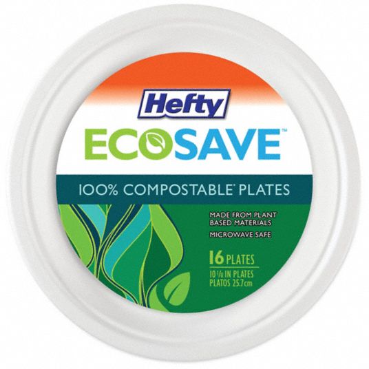 HEFTY, White, 10 1/8 in Disposable Plate Size, Disposable Fiber Plate ...
