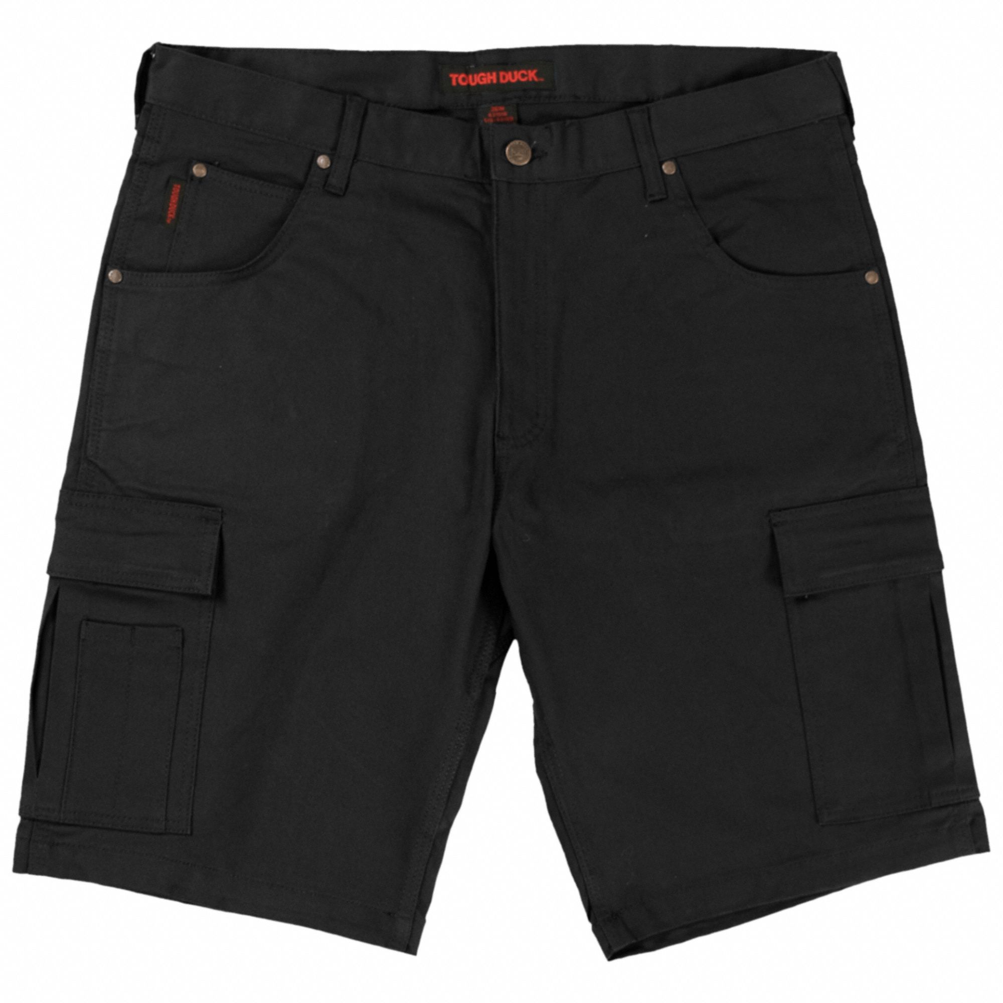 TOUGH DUCK MEN'S WORK CARGO SHORTS, BLACK, 40 X 11 IN, REGULAR FIT, ZIPPER, COTTON/SPANDEX FLEX ...
